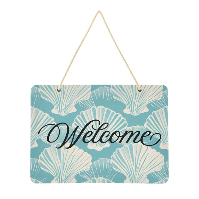 Seashell Line Art Welcome Sign Front Door PVC 14x10 inch Hanger Hello ...