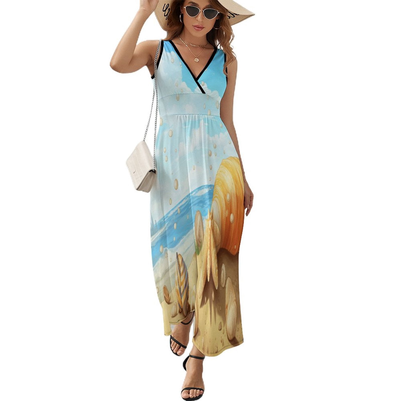 Seashell On The Beach Art Sleeveless Dress Women's Summer Suit Dresses ...