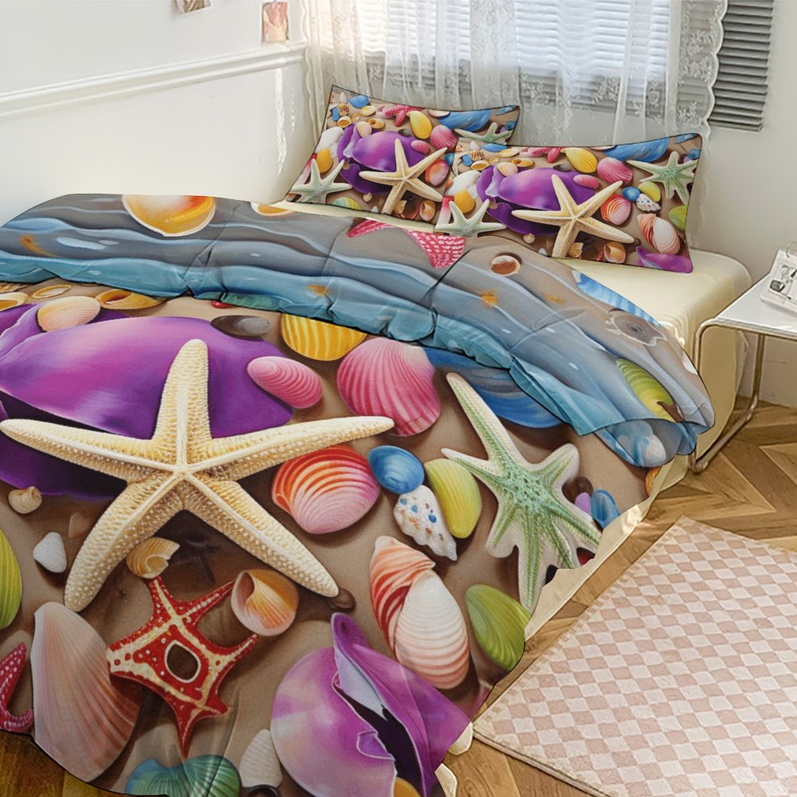 Seashell On The Beach Bedding Set with Zipper Closure for Girls & Boys ...