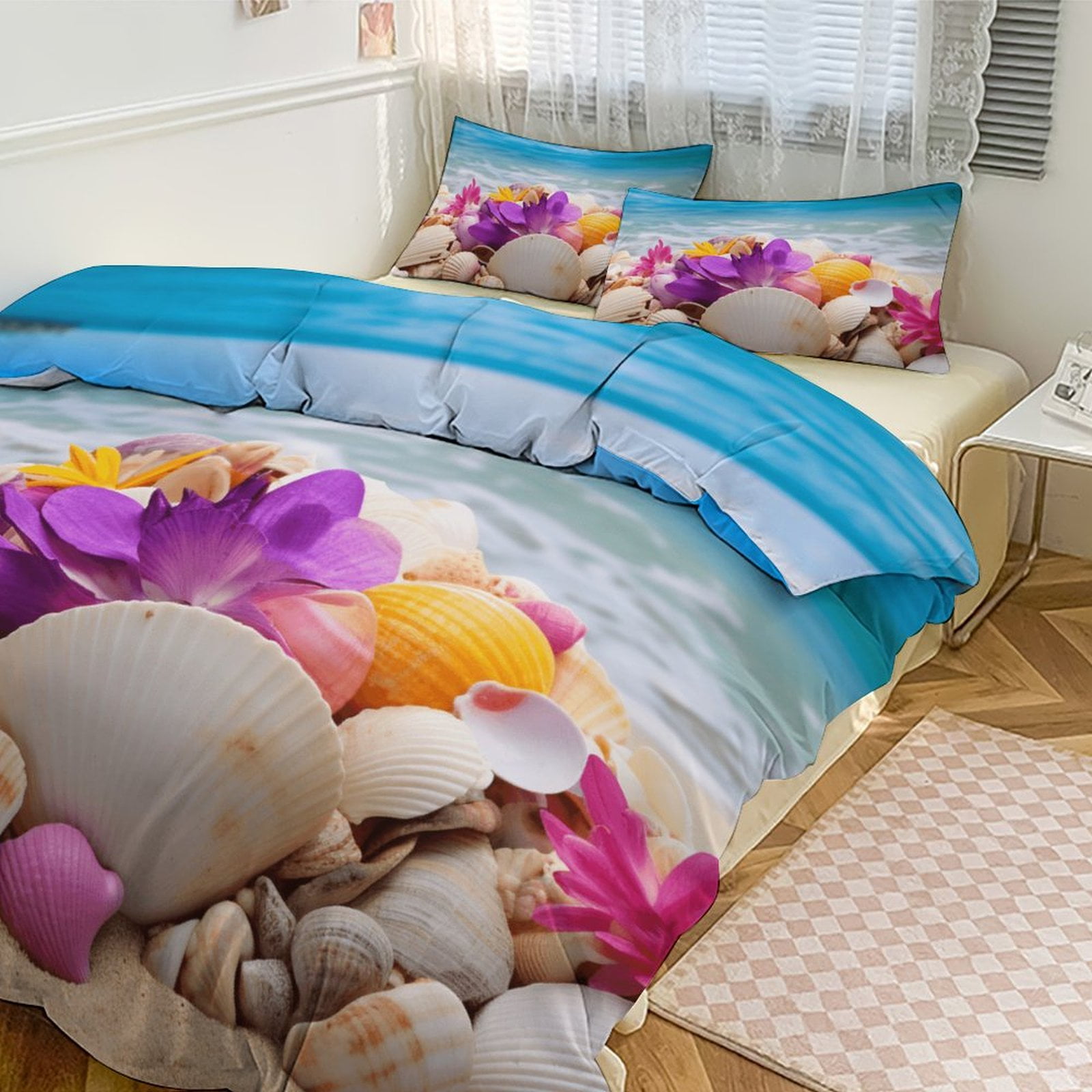 Seashell On The Beach Bedding Sets Twin Duvet Cover 3 Piece Cute Bed Set for Boys Girls Kid ...
