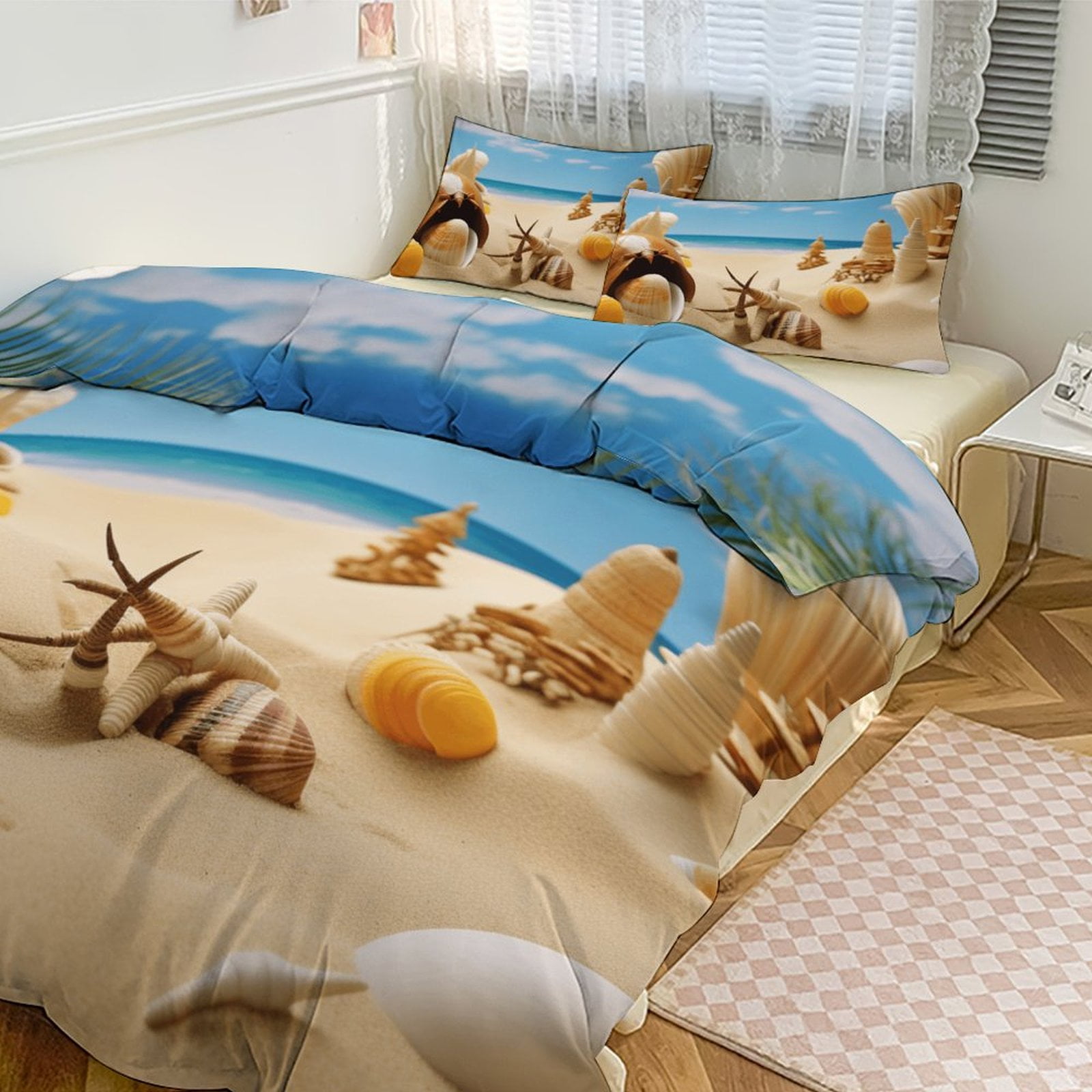 Seashell On The Beach Bedding Sets Twin Duvet Cover 3 Piece Cute Bed Set for Boys Girls Kid ...