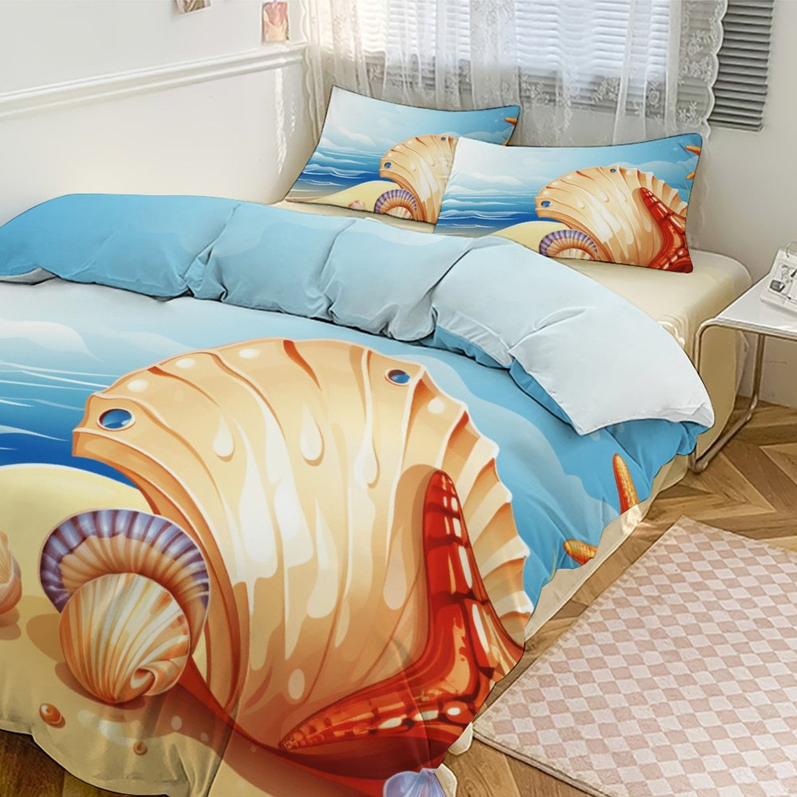 Seashell On The Beach Bedding Sets Twin Duvet Cover 3 Piece Cute Bed Set for Boys Girls Kid ...