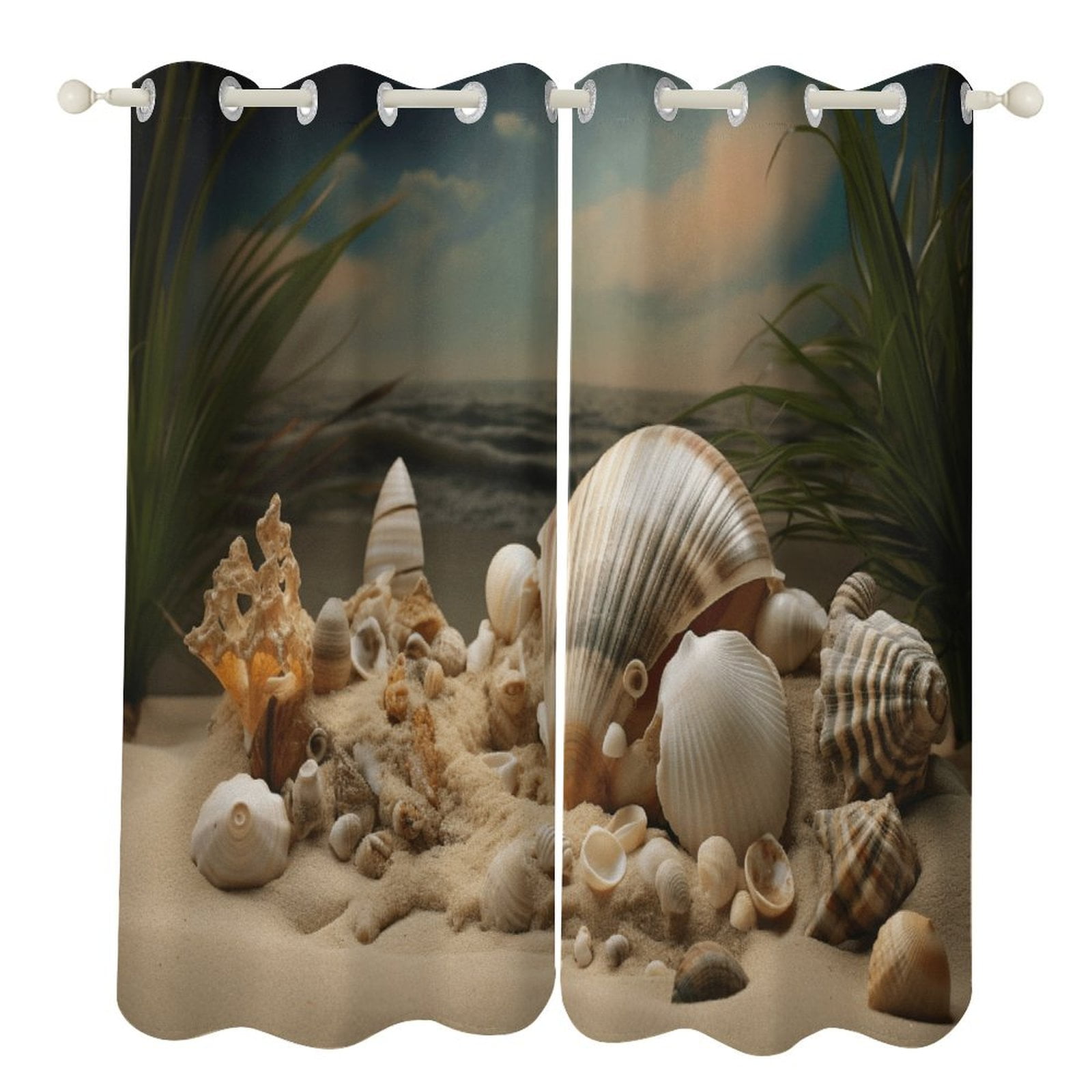 Seashell On The Beach Modern Window for Living Room Curtains for Child ...
