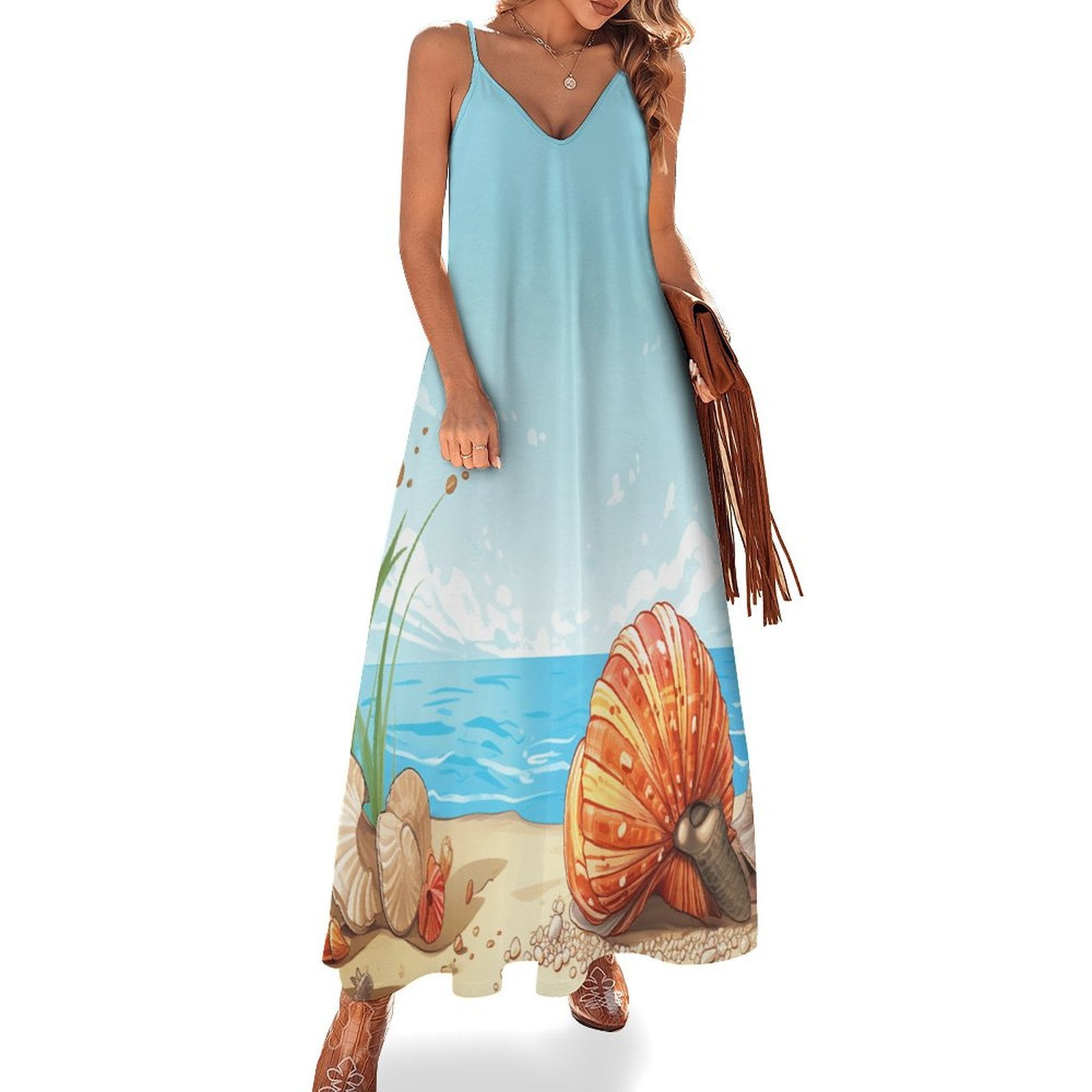 Seashell On The Beach Sleeveless Dress Woman Fashion Long Dresses Women ...