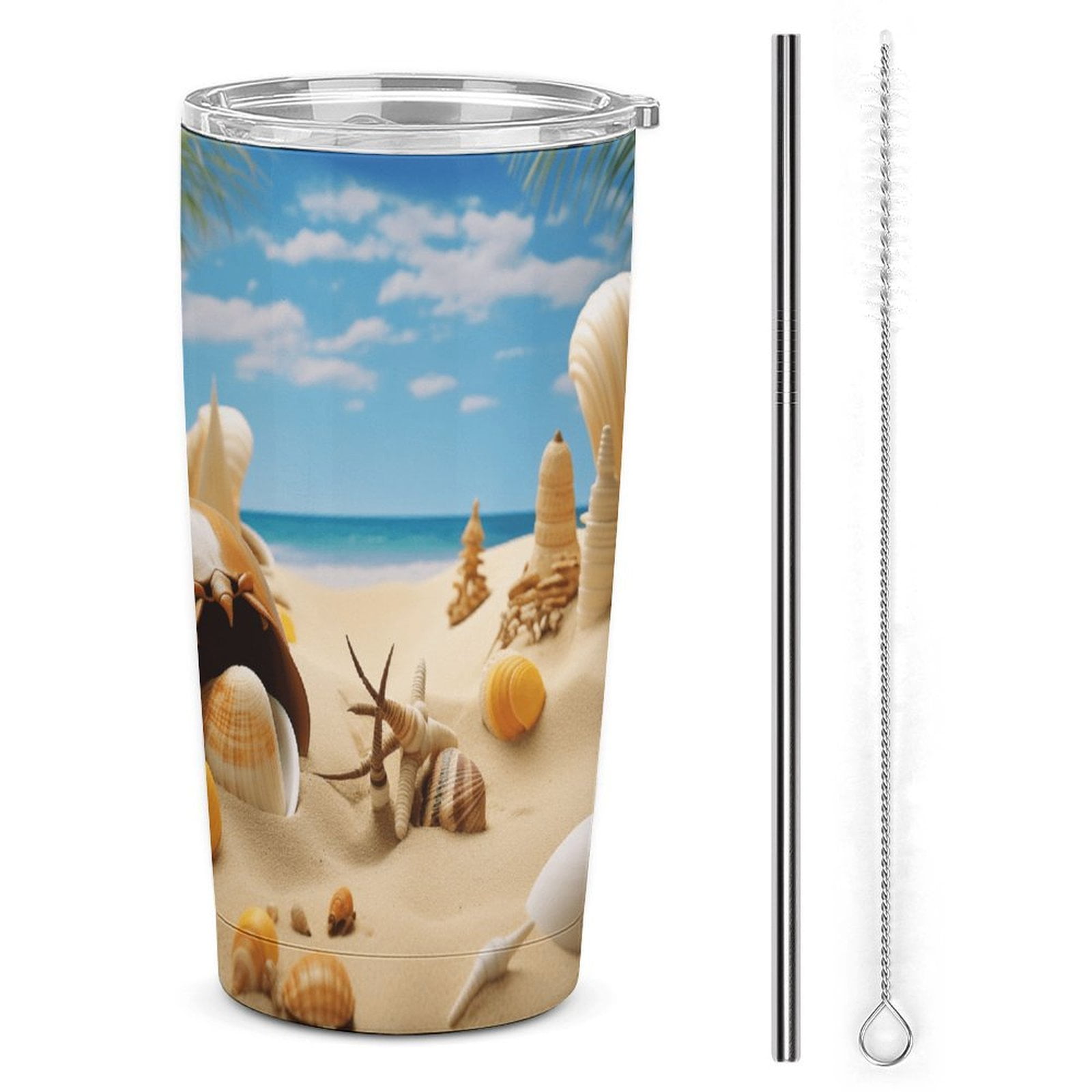 Seashell On The Beach Tumbler Print 20oz Stainless Steel Coffee Cup ...