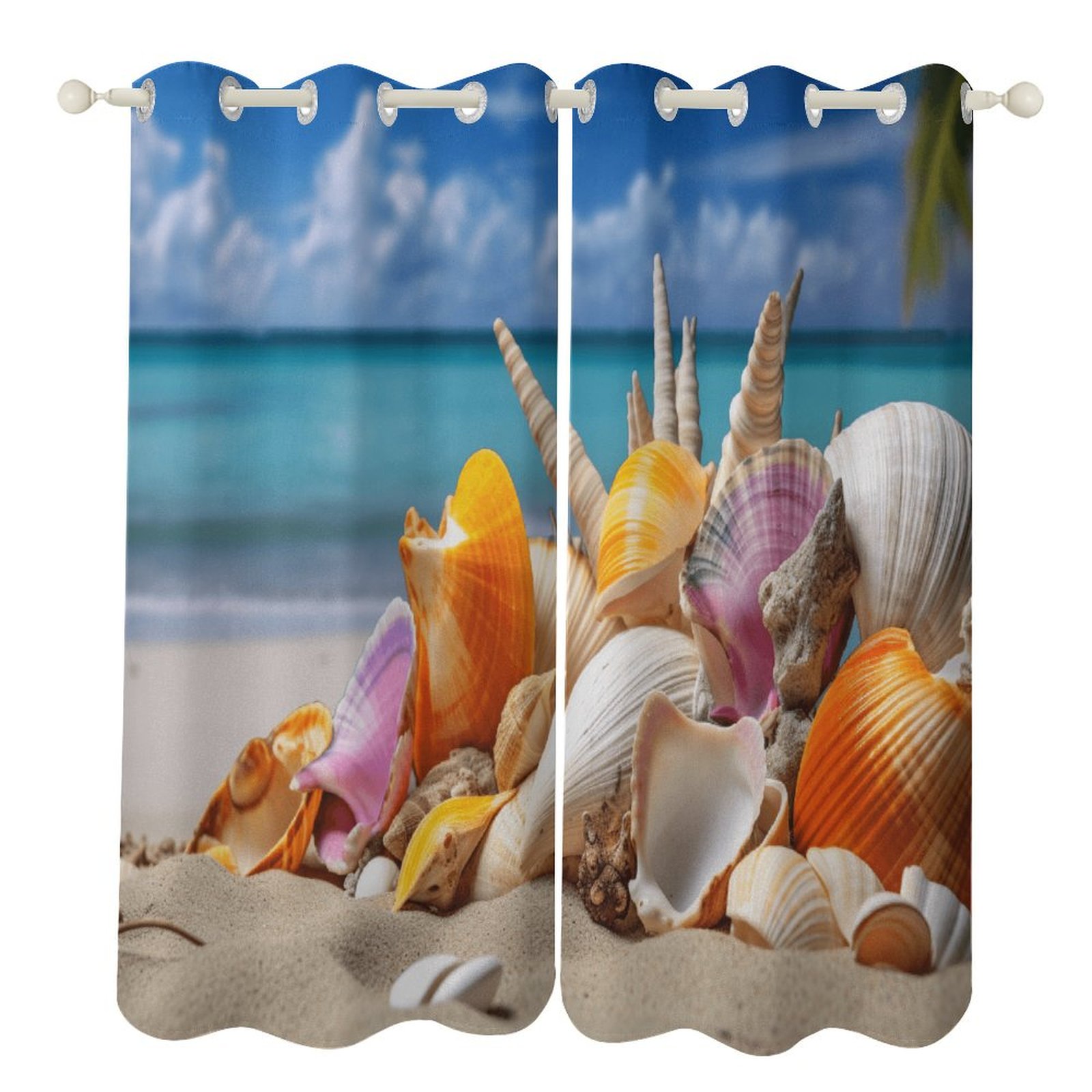 Seashell On The Beach Window Curtain Panels Grommet Blackout Curtains ...