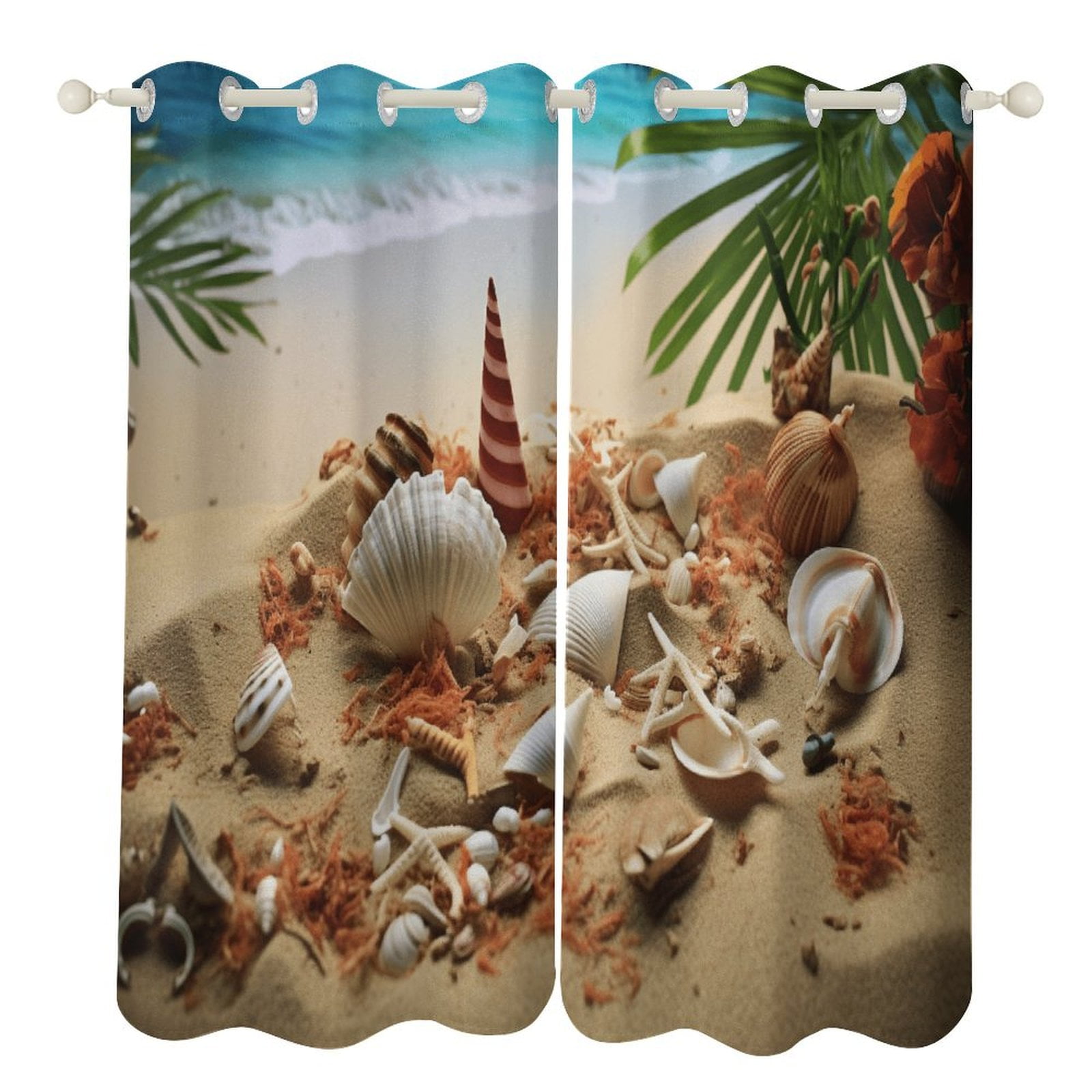 Seashell On The Beach Window Curtain Panels Grommet Blackout Curtains ...
