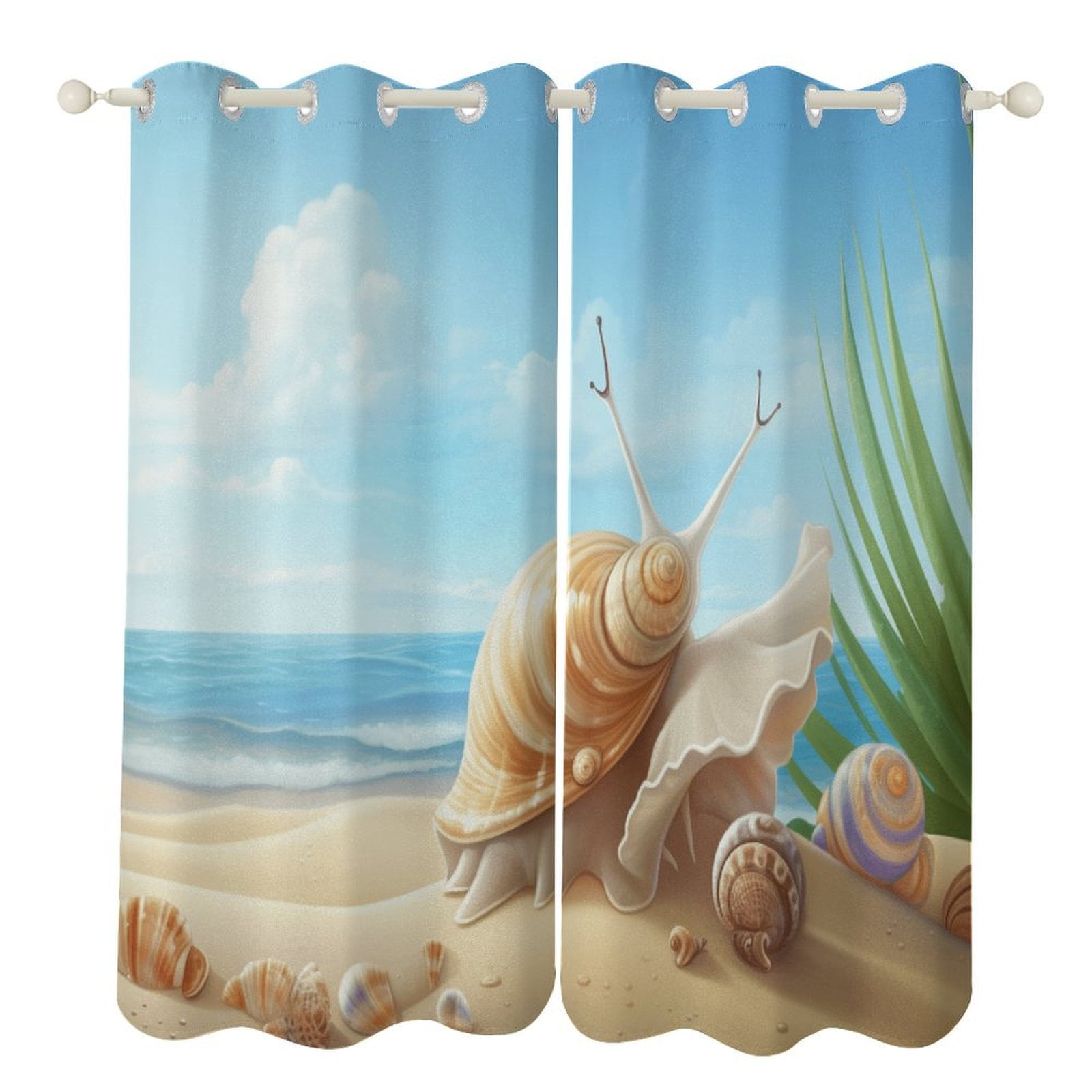 Seashell On The Beach Window Curtain Panels Grommet Blackout Curtains ...