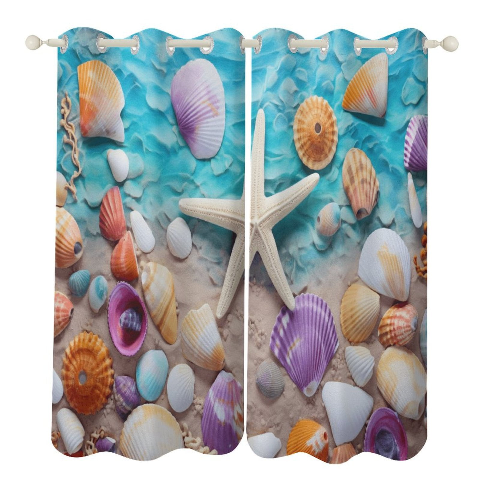 Seashell On The Beach Window Curtain Panels Grommet Blackout Curtains ...