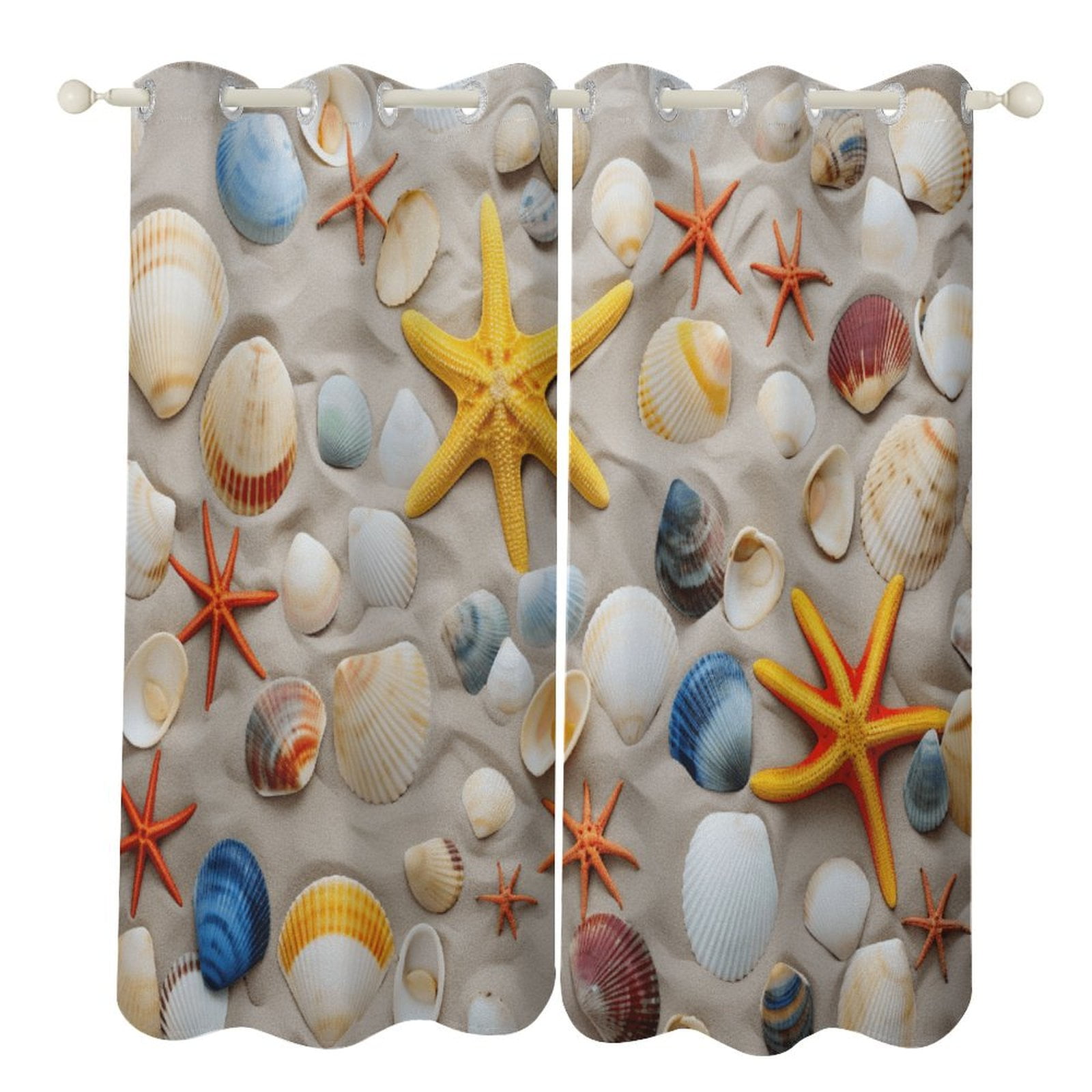 Seashell On The Beach Window Curtain Panels Grommet Blackout Curtains ...