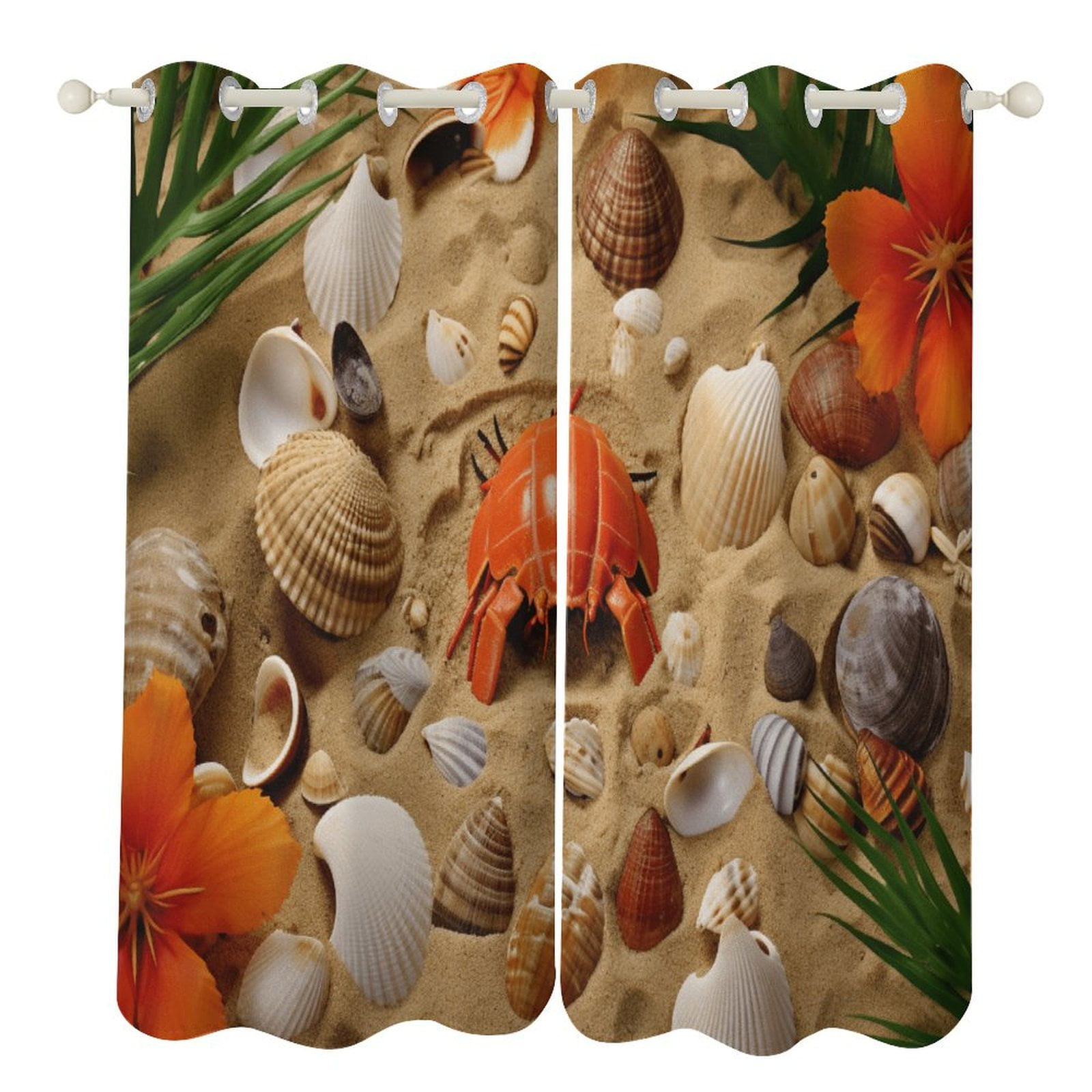Seashell On The Beach Window Curtain Panels Grommet Blackout Curtains ...