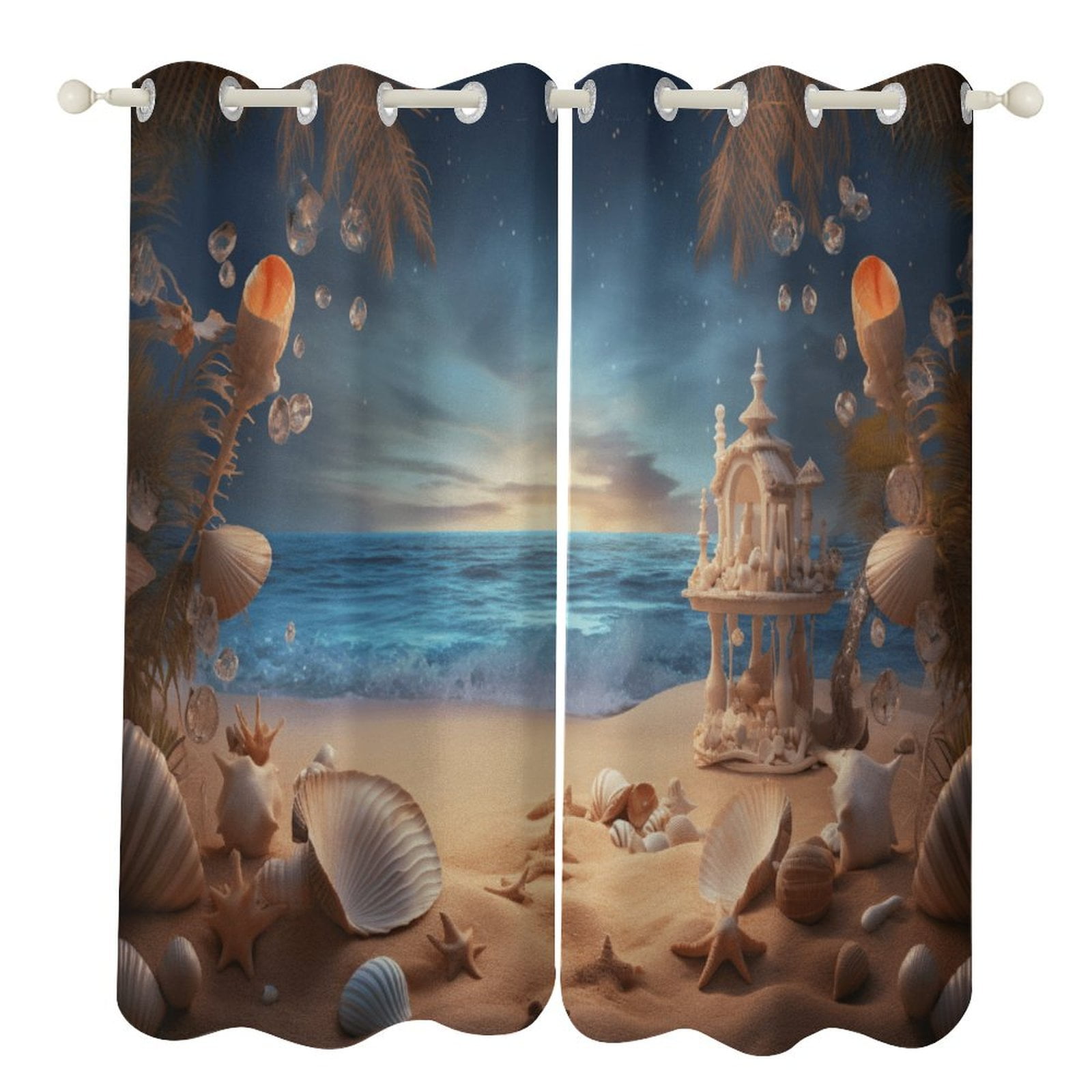 Seashell On The Beach Window Curtain Panels Grommet Blackout Curtains ...