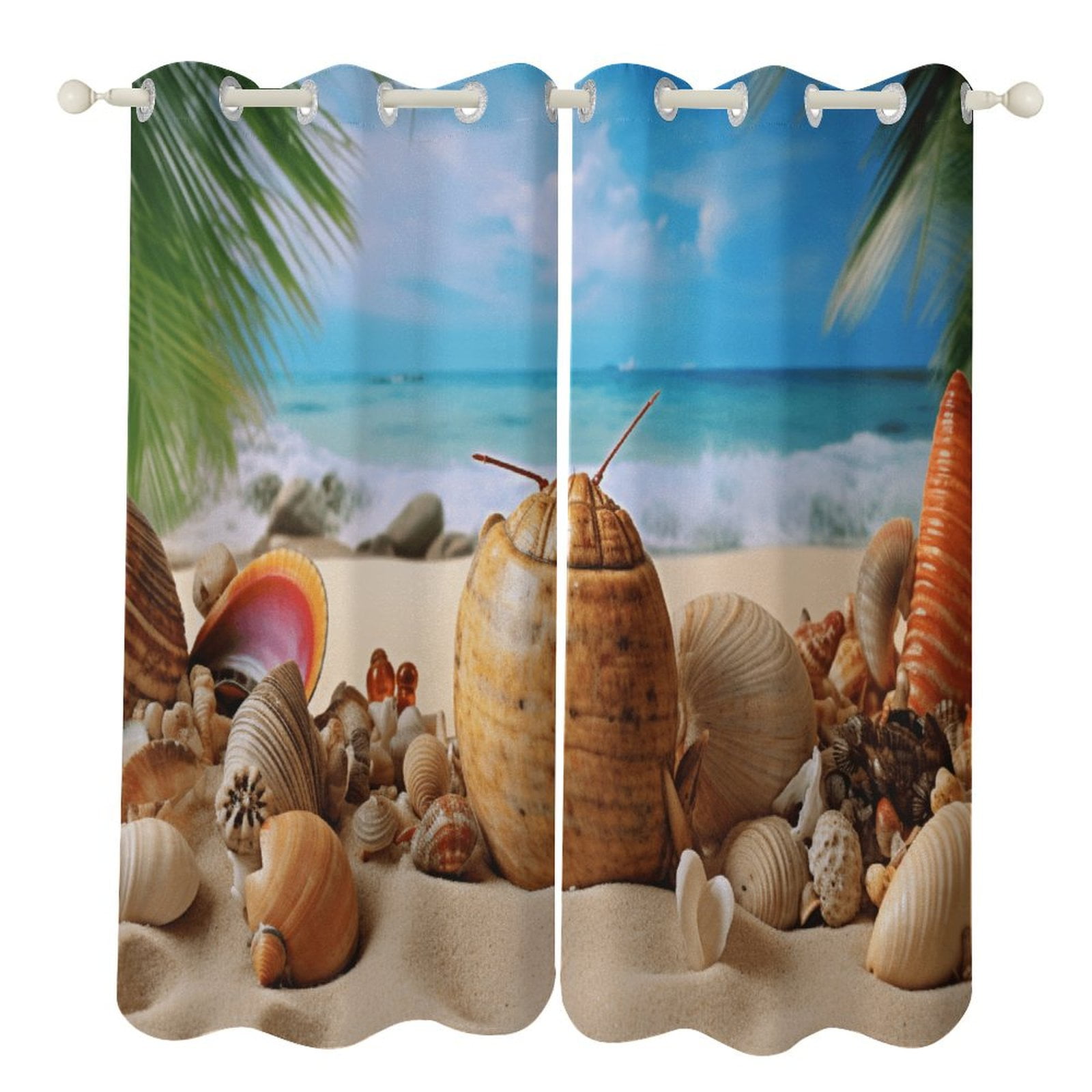 Seashell On The Beach Window Curtain Panels Grommet Blackout Curtains ...