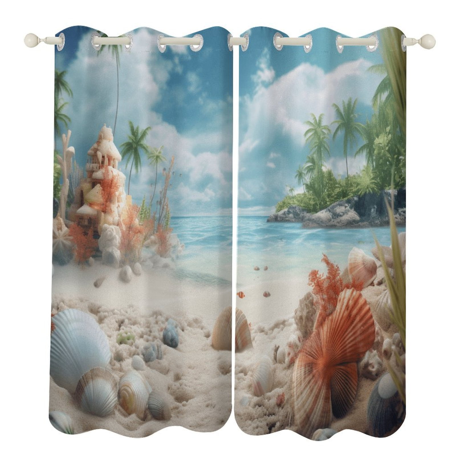 Seashell On The Beach Window Curtain Panels Grommet Blackout Curtains ...