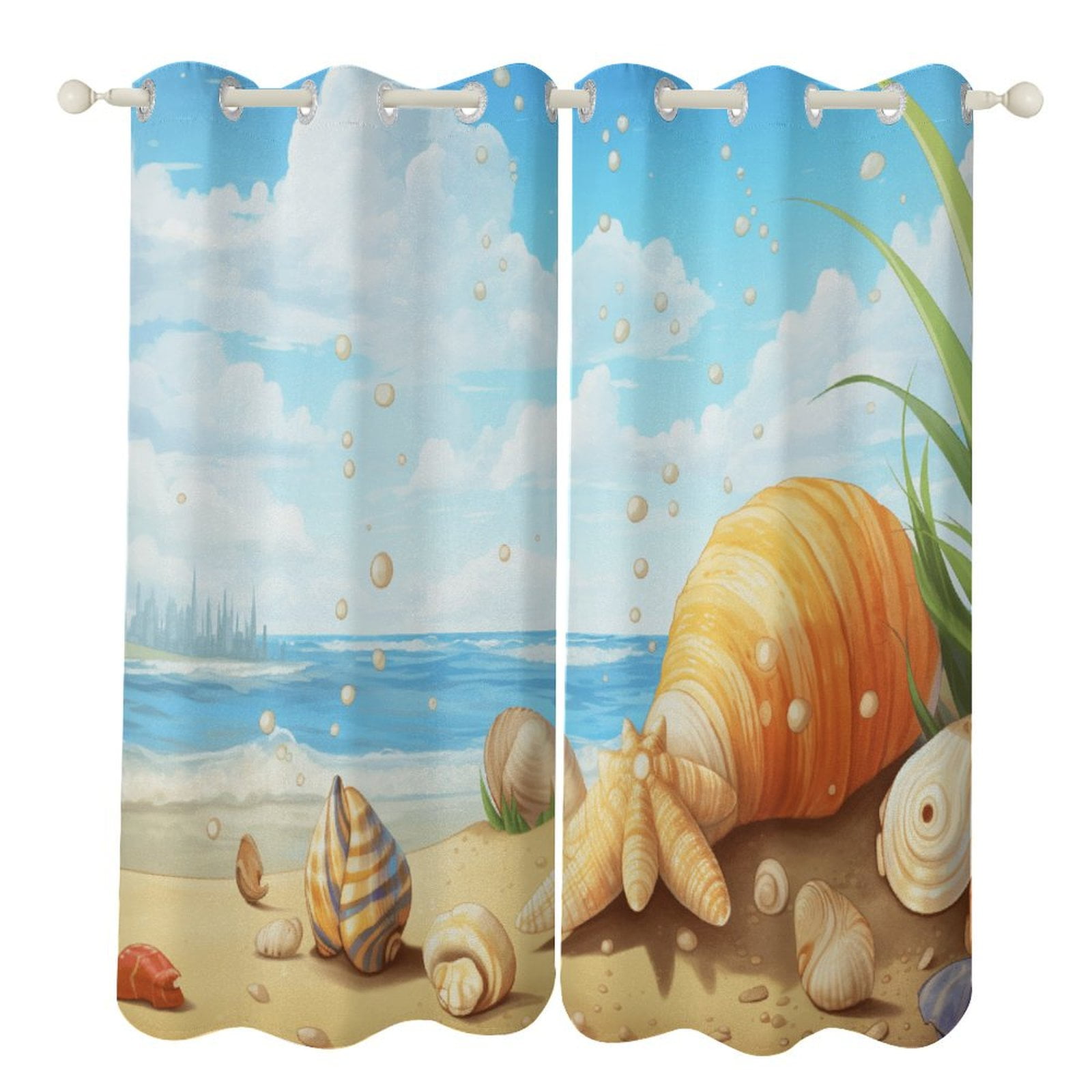 Seashell On The Beach Window Curtain Panels Grommet Blackout Curtains ...