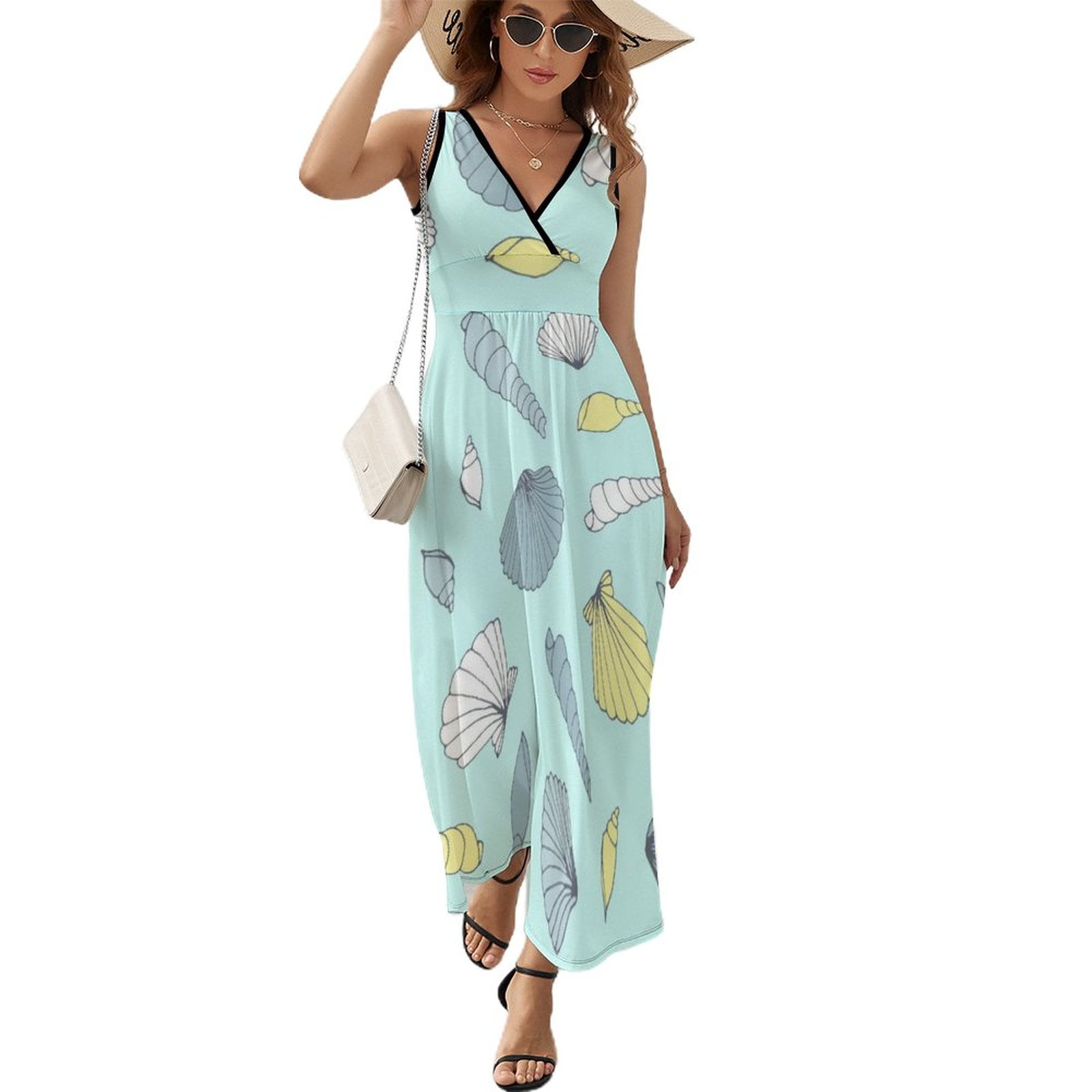 Seashell Pattern Dress Night Club Maxi Dress V Neck Custom Bohemia Long ...