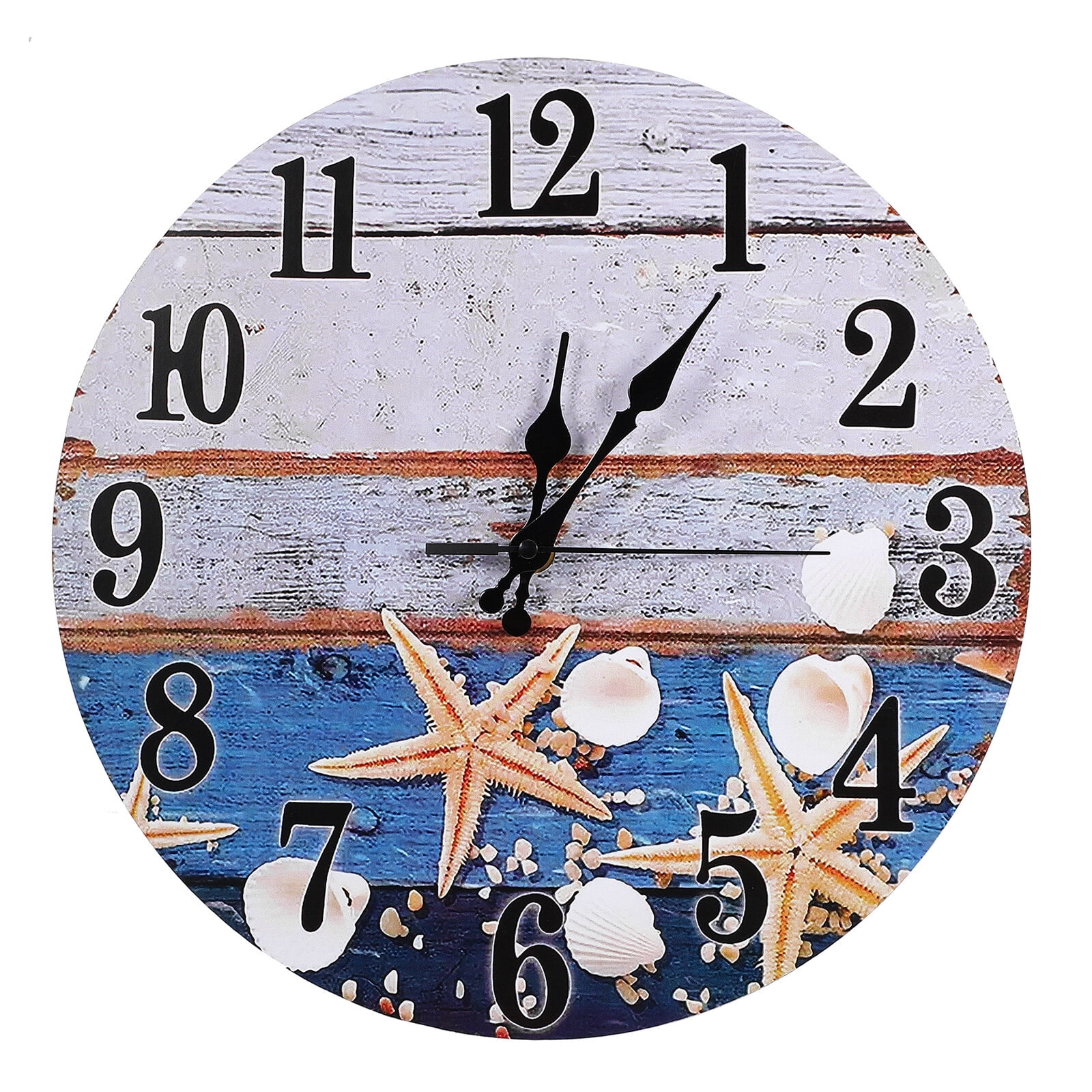 Seashell Pattern Wall Clock Silent Mechanism Wooden Beach Theme Wall ...