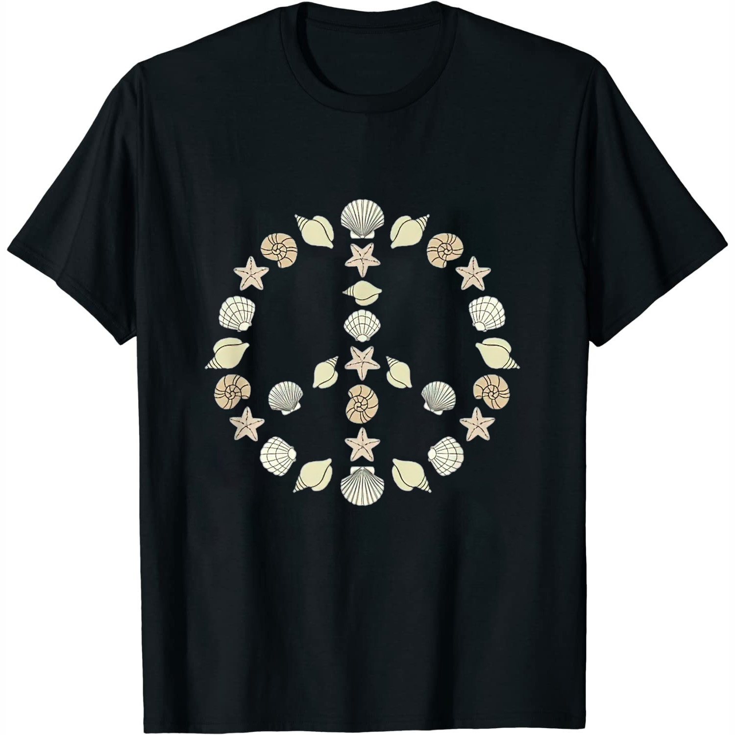 Seashell Peace Sign - Natural Colors Womens T-Shirt Black - Walmart.com