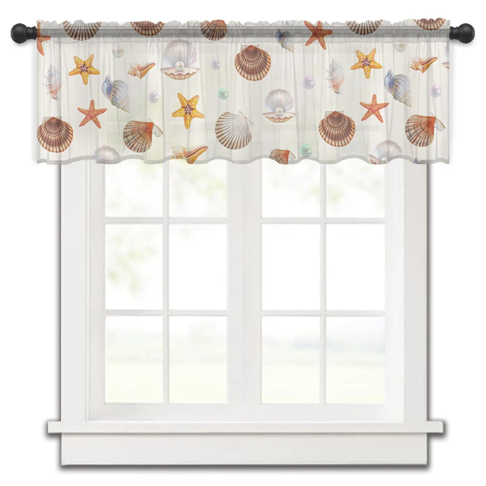 Seashell Pearl Star Ocean l Window Curtain Tulle Sheer Short Curtain ...
