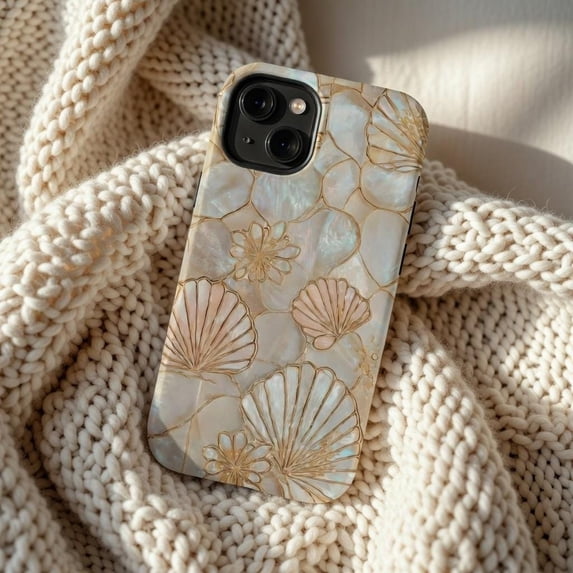 Seashell Phone Case - Pearl Shell Coastal Tough MagSafe Protective ...