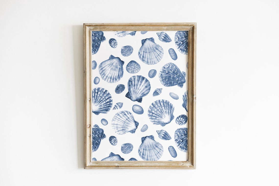 Seashell Print, Coastal Cowgirl Poster, Blue Vintage Coastal ...