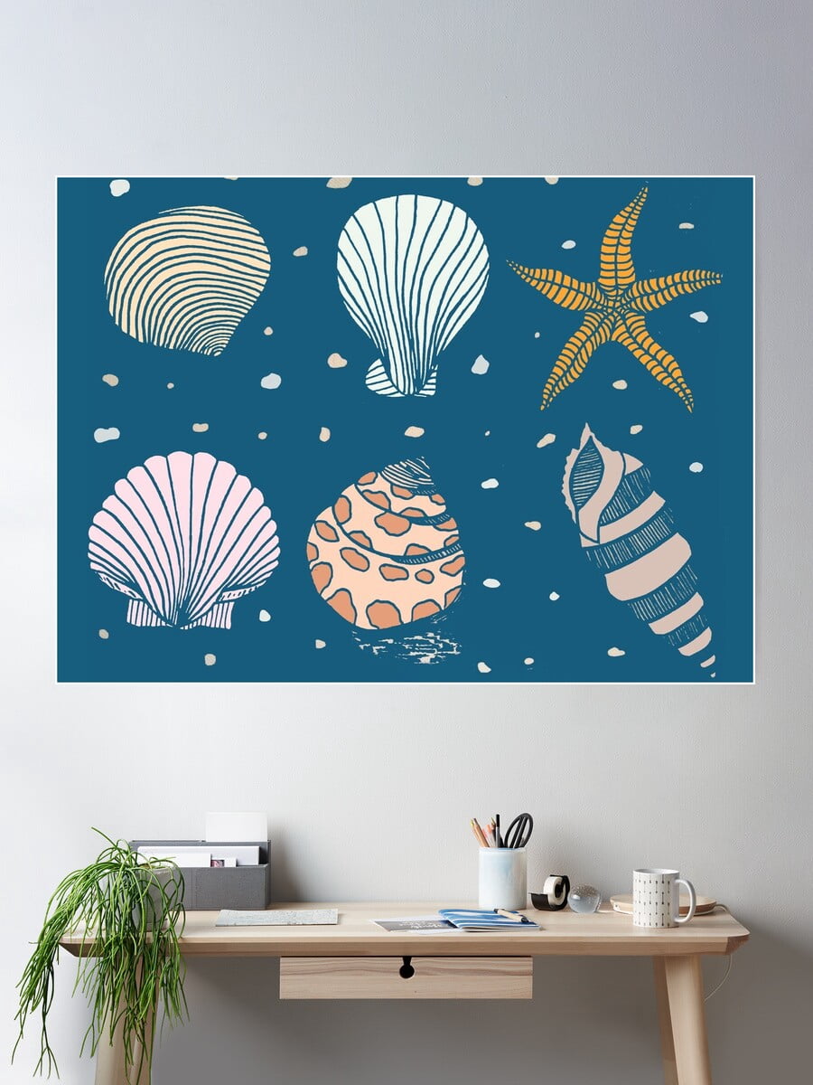 Seashell Print Poster Wall Art, Modern Wall Decor For Living Room ...