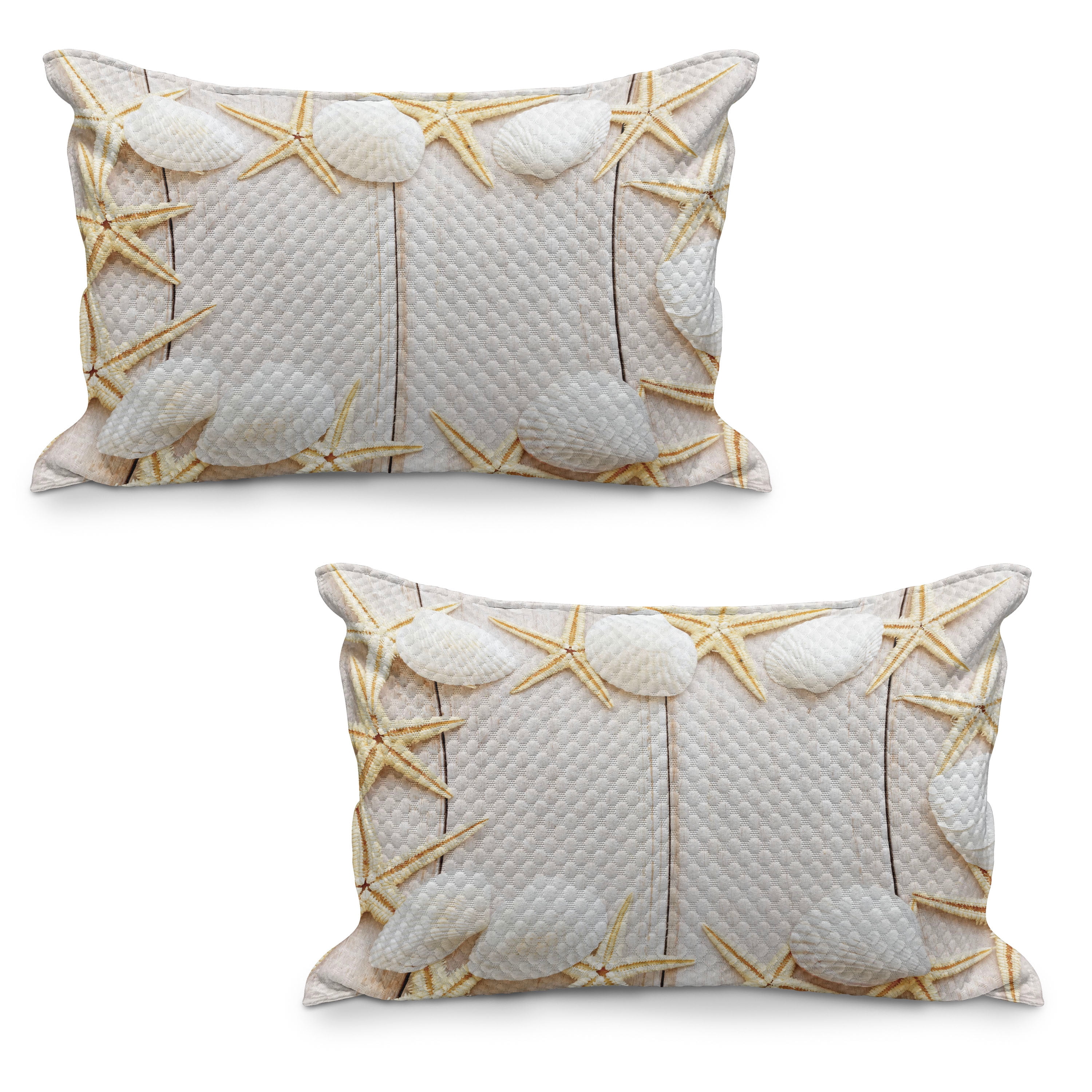 Seashell Quilted Pillowcover Set of 2, Nautical Themed Seashells and Starfish Frames on Pure ...