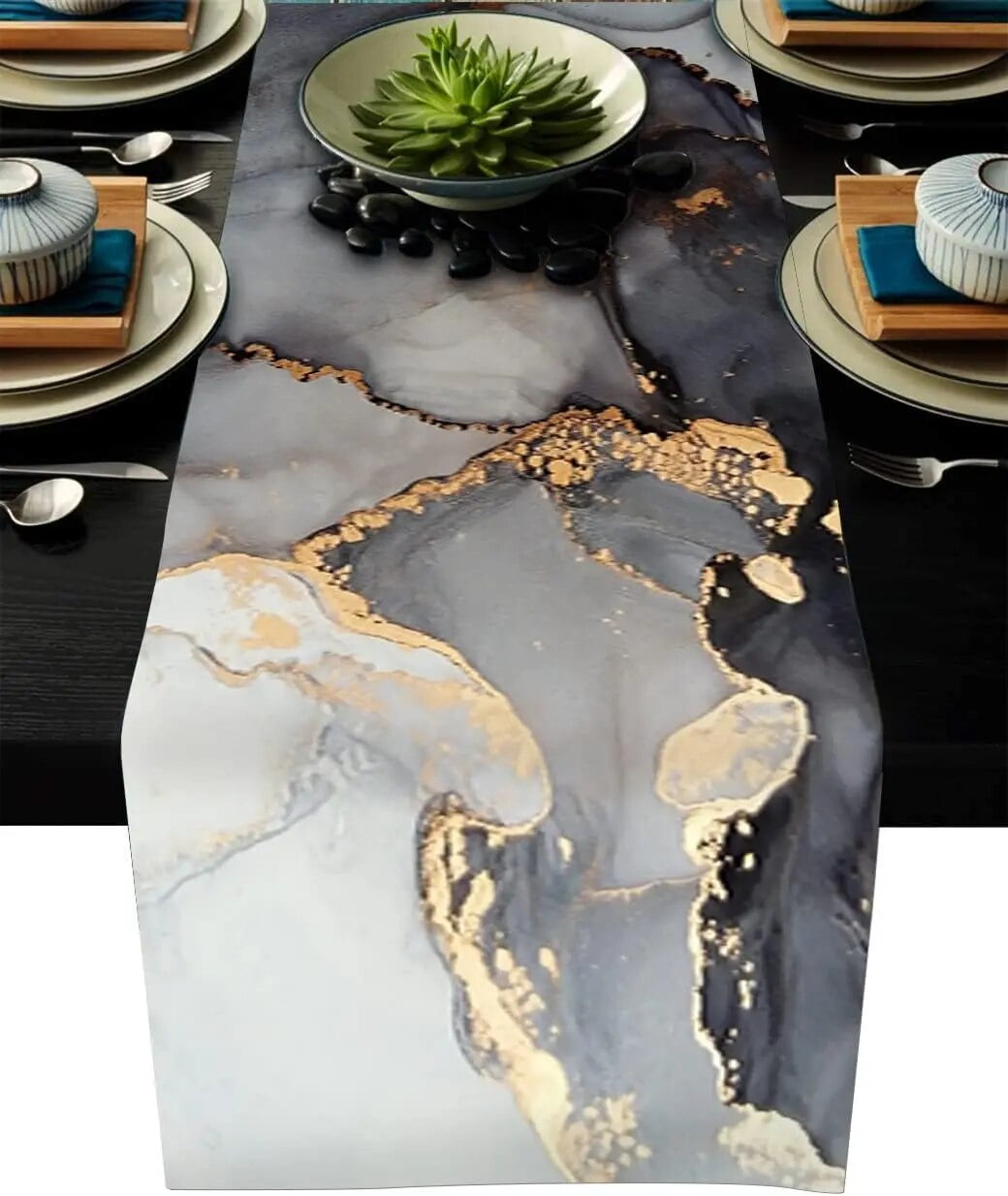 Seashell Seascape Art Pattern Linen Table Runner Dresser Scarf Table ...