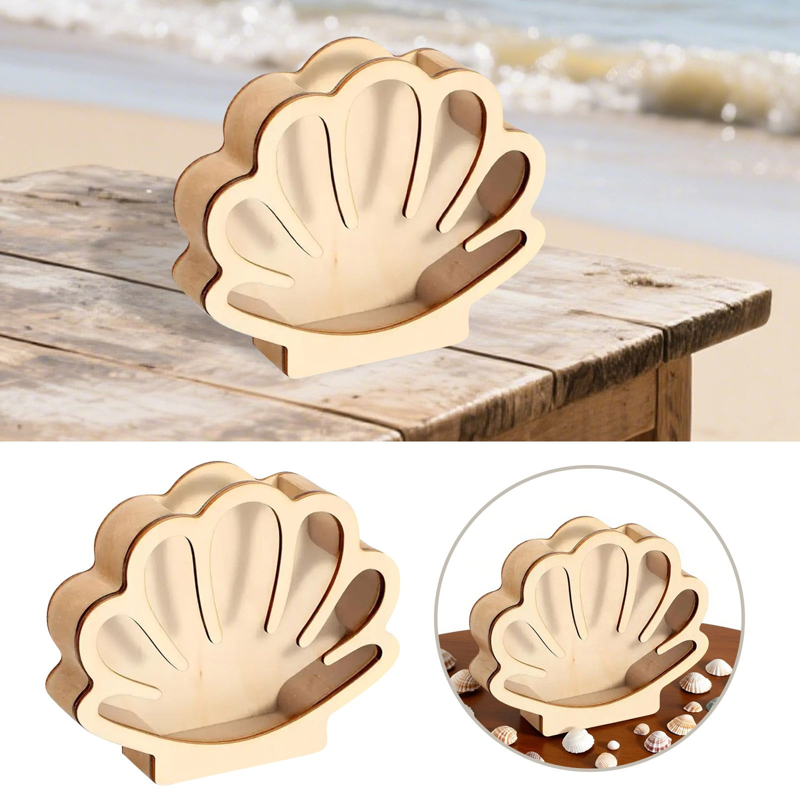 Seashell Shaped Wooden Storage for Jewelry Display Home Decoration ...