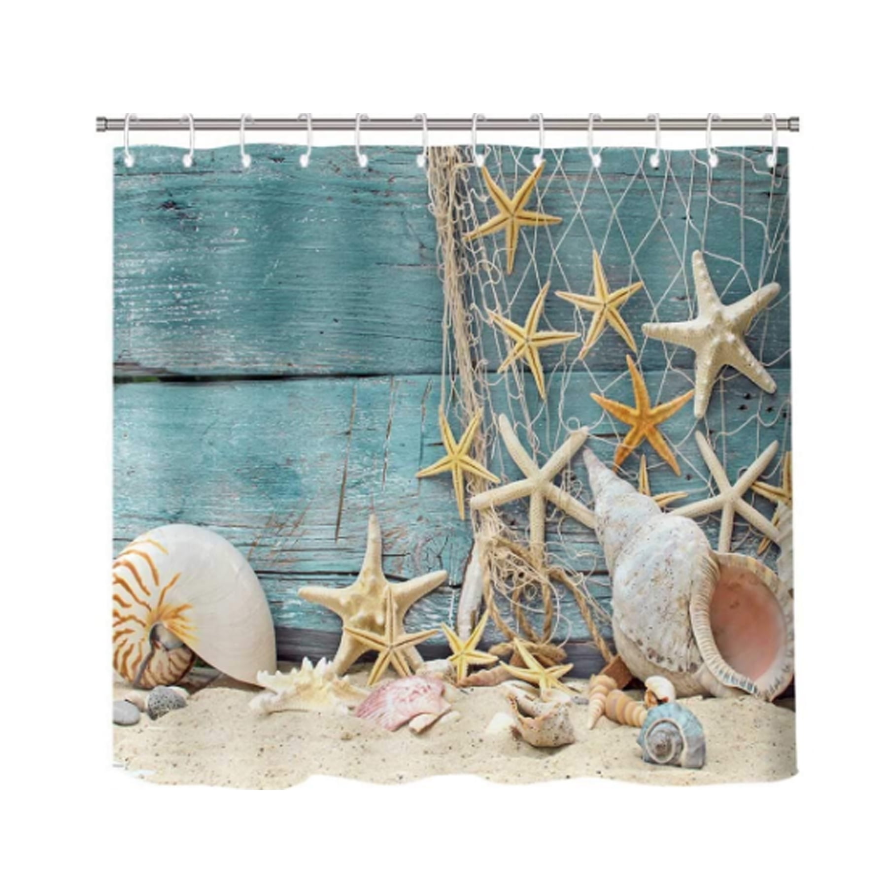 Seashell Shower Curtain,Summer Beach Starfish on The Coastal - Walmart.com