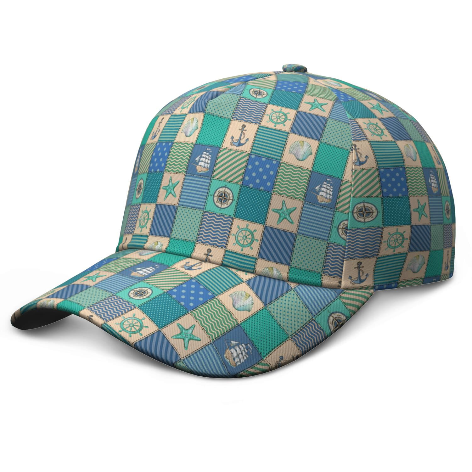 Seashell Spiral Baseball Cap – Nautical Marine Life Coral Fish Starfish ...
