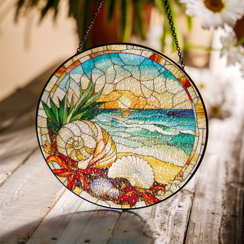 Seashell Stained Glass SunCatcher Sea Shell Sea Life Window Hanging ...