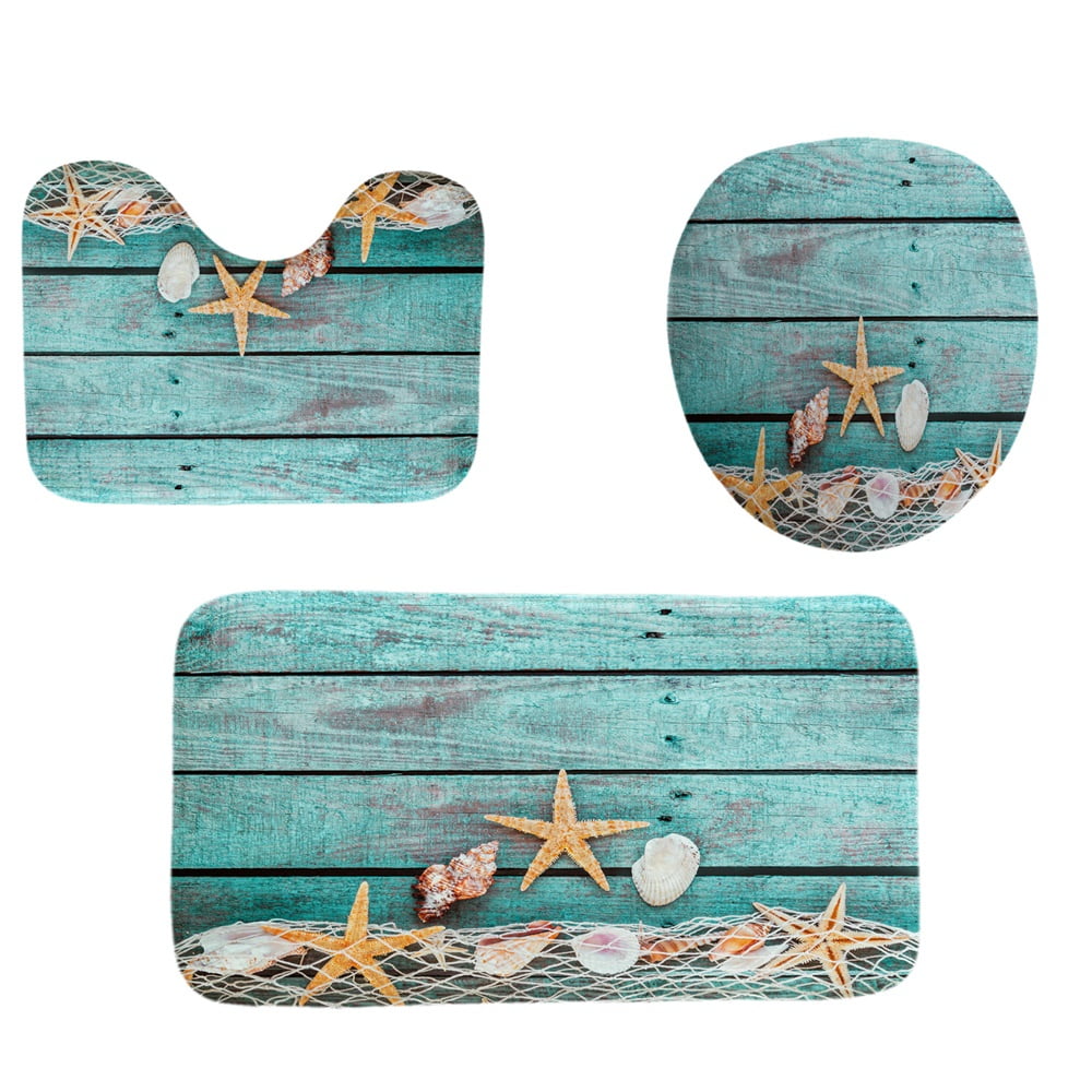 Seashell Star Shower Curtain Set l Fishnet Vintage Blue Deck Beach ...