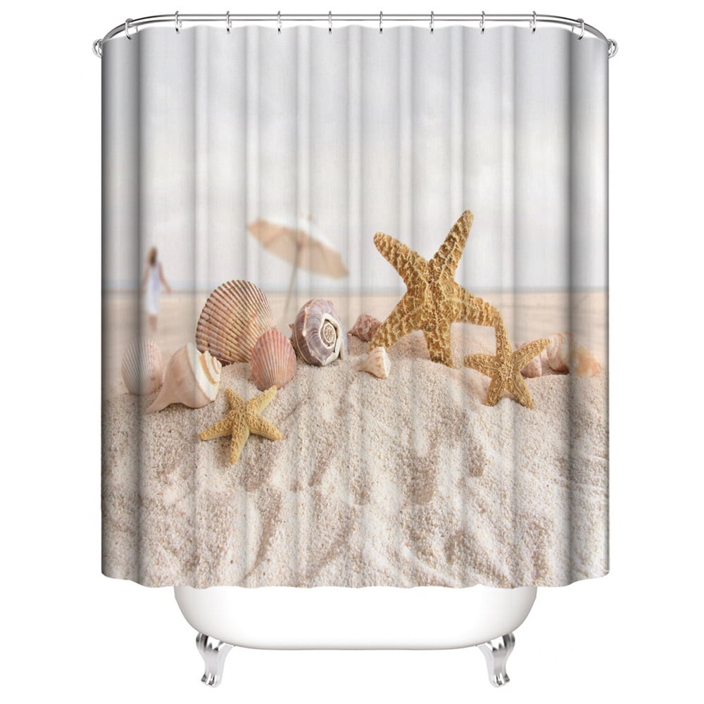 Seashell Star Shower Curtain Set l Fishnet Vintage Blue Deck Beach ...