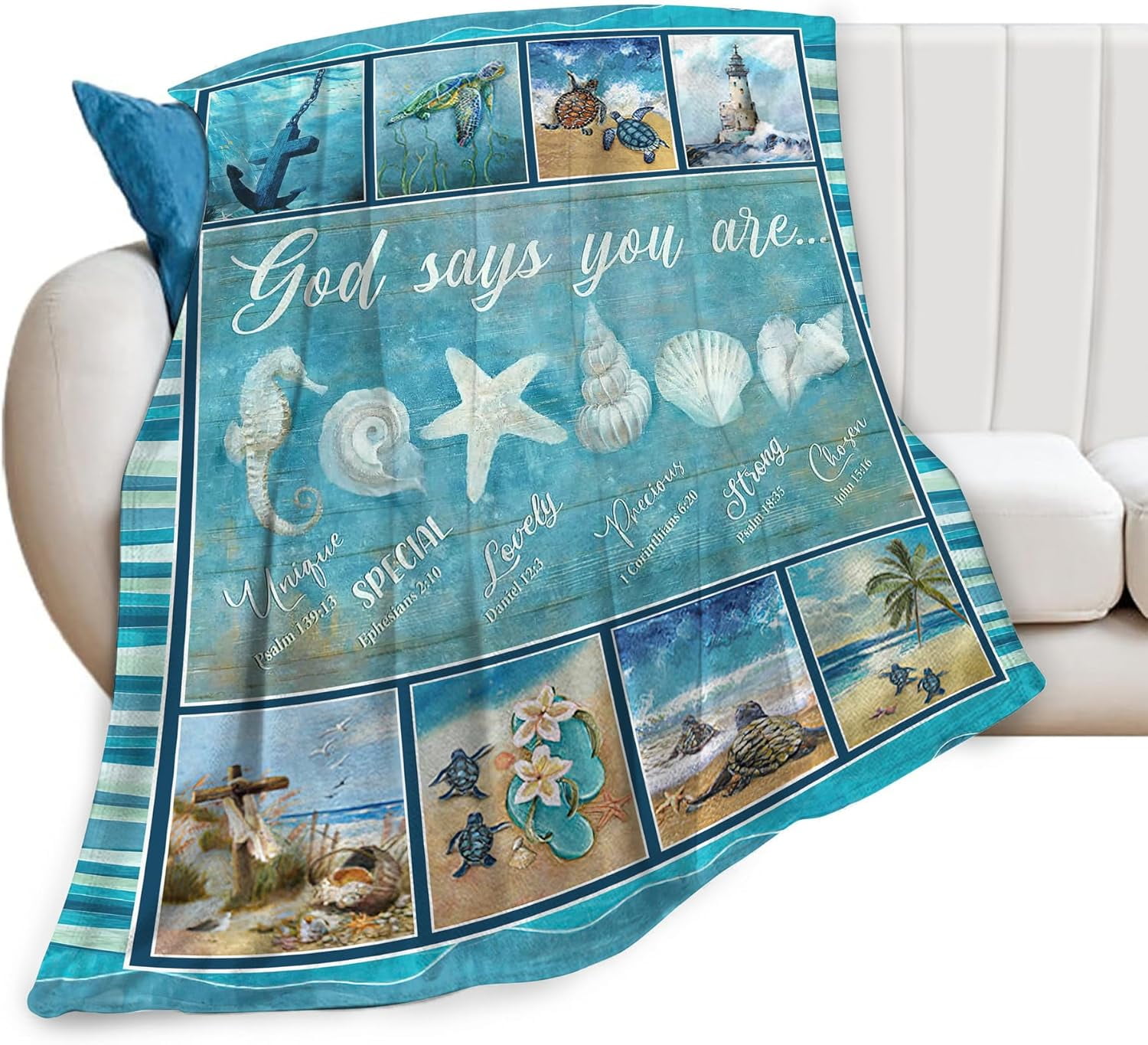 Seashell Starfish Blanket for Girl Women Nautical Sea Turtle Throw ...