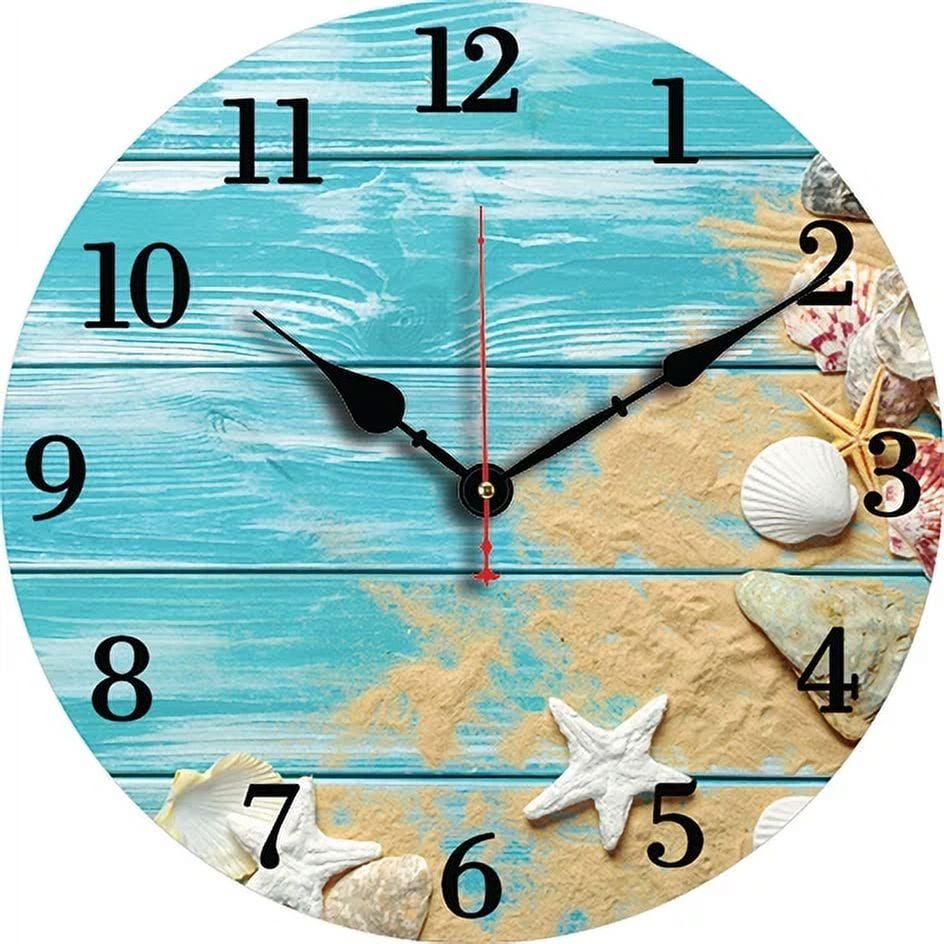 Seashell Starfish Custom Large Clock Living Room Home Decor Round Wall ...