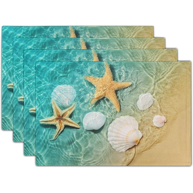 Seashell Starfish Placemats Set of 4 Washable Linen Beach Place Mats ...