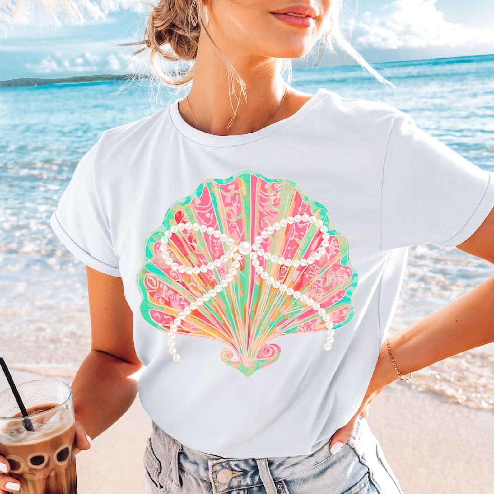 Seashell T-Shirt, Coquette Summer Beach Tee, Coastal Hawaii Preppy ...