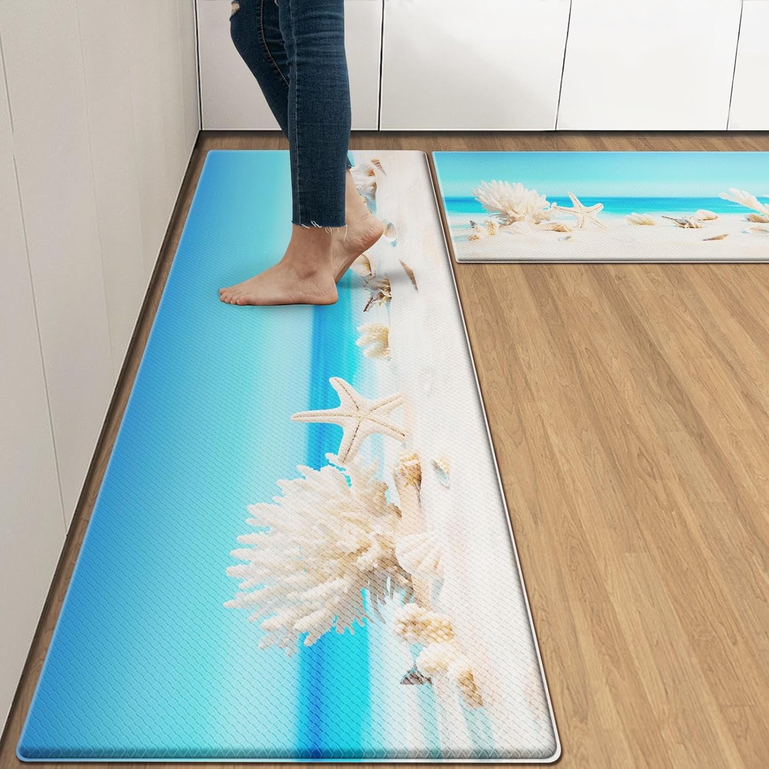 Seashell Tropical Beach Anti-Fatigue Kitchen Rug Set of 2 Summer ...