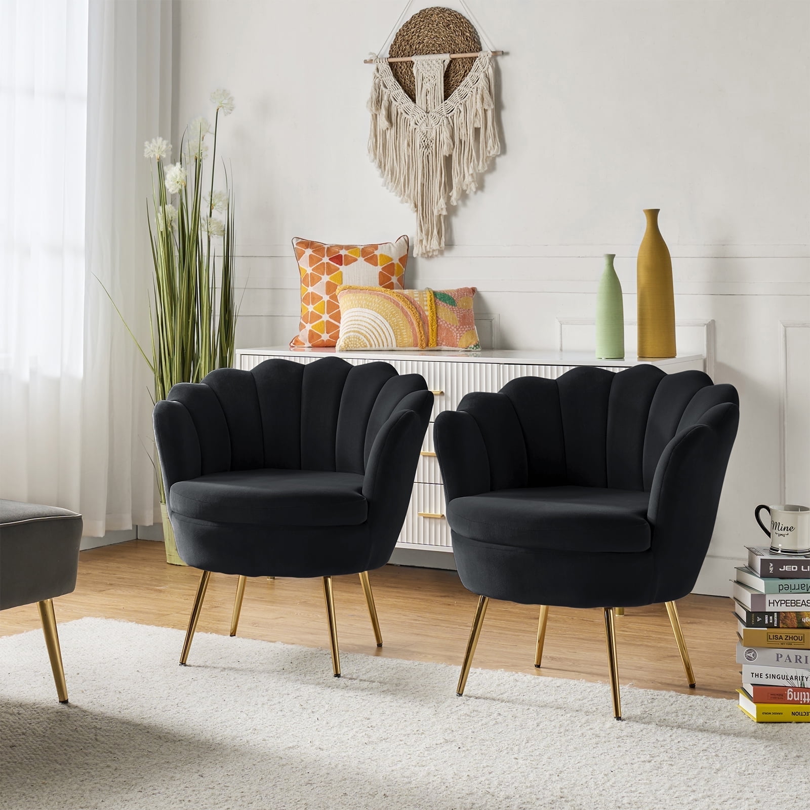 Seashell Upholstery Barrel Chair with Gold Legs Home Living Room Set of ...