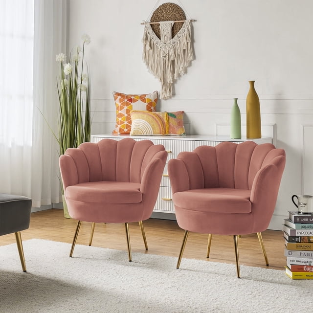 Elegant Seashell Velvet Upholstery Barrel Chairs Set of 2 with Gold ...