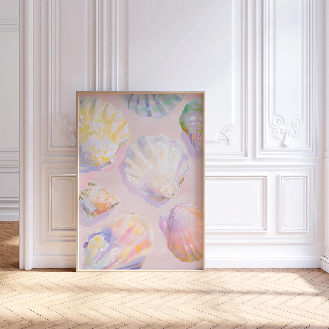 Seashell Wall Art Poster, Light Pink Coastal Wall Art, Seashell Poster ...