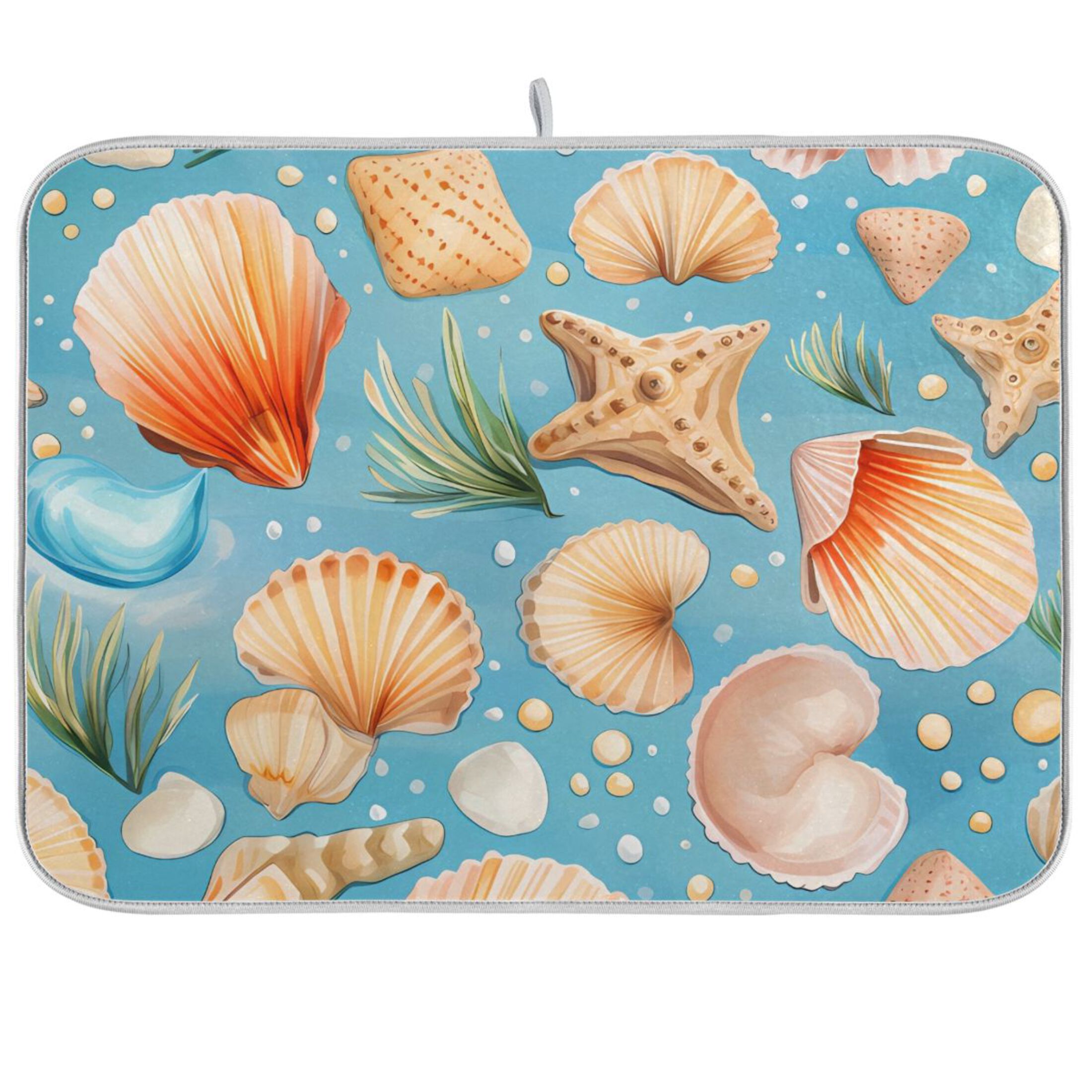 Seashell and Seastars Dish Drying Mat Microfiber Kitchen Pad Large ...