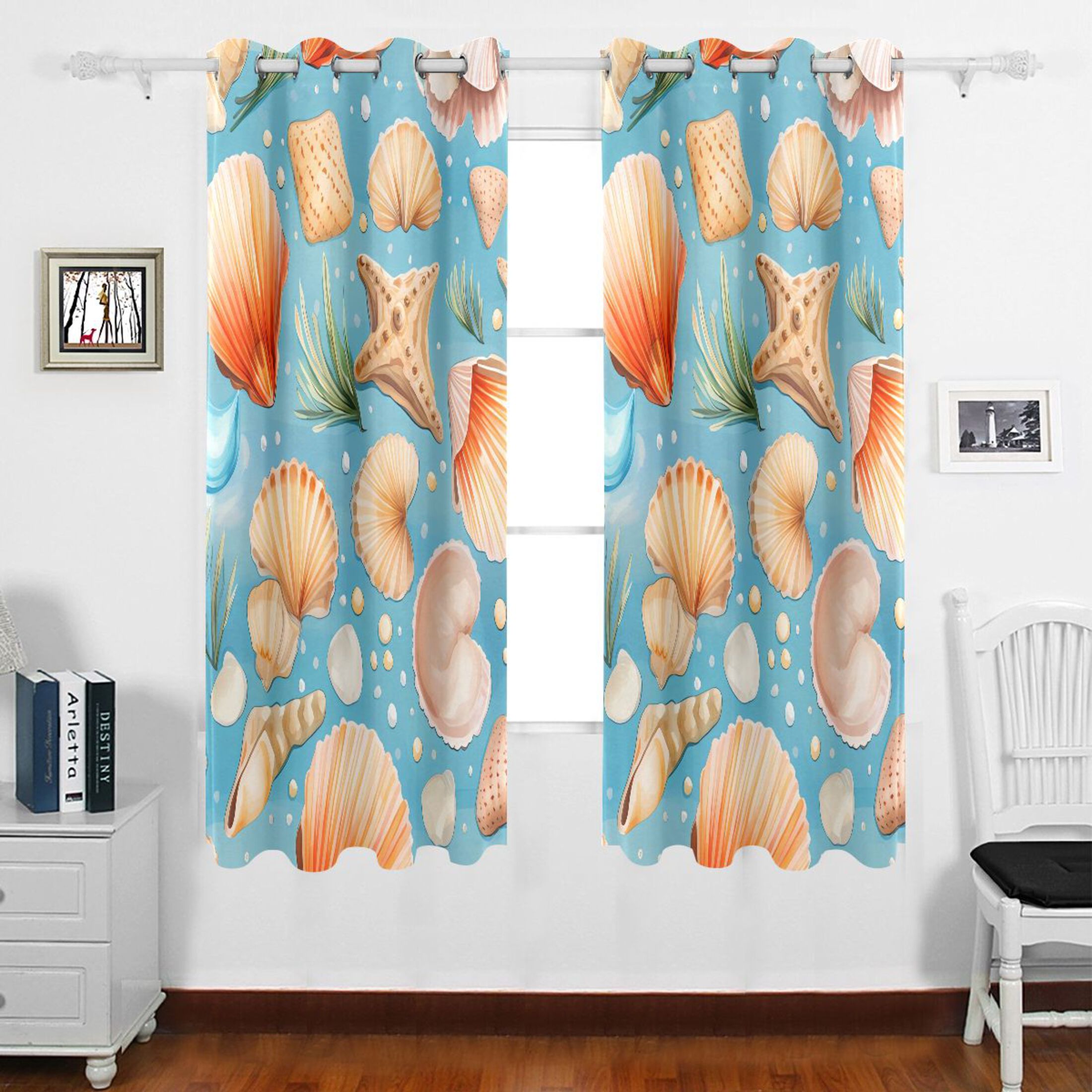 Seashell and Seastars Grommet Blackout Curtains Thermal Insulated ...