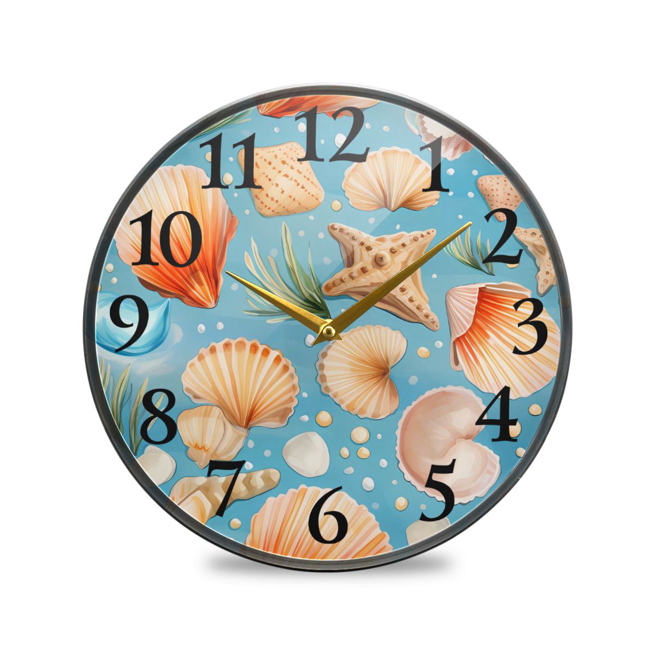 Seashell and Seastars Wall Clocks Battery Operated 11.9 Inch Round ...
