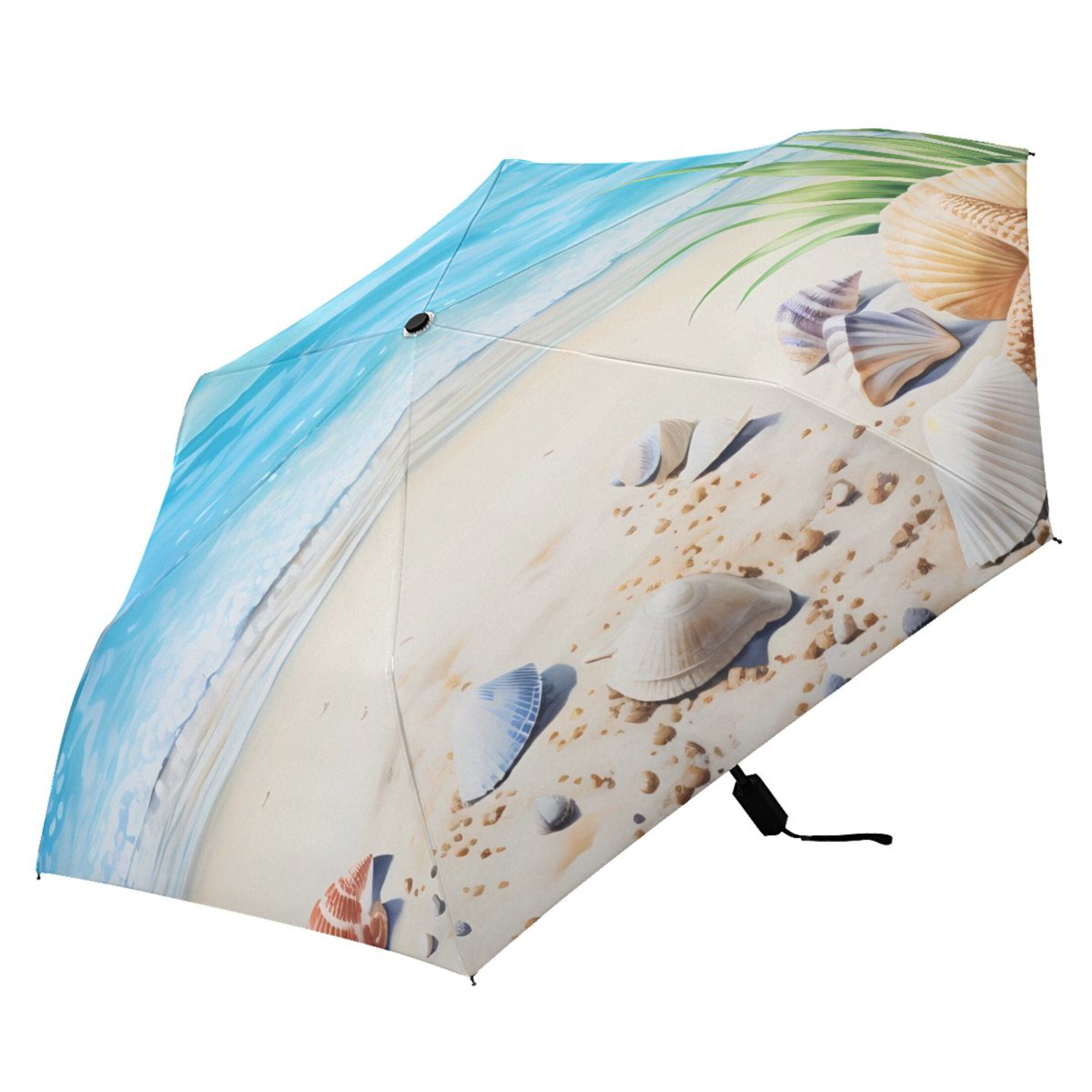 Seashell in Summer Beach Compact Folding Umbrella for Rain Windproof ...