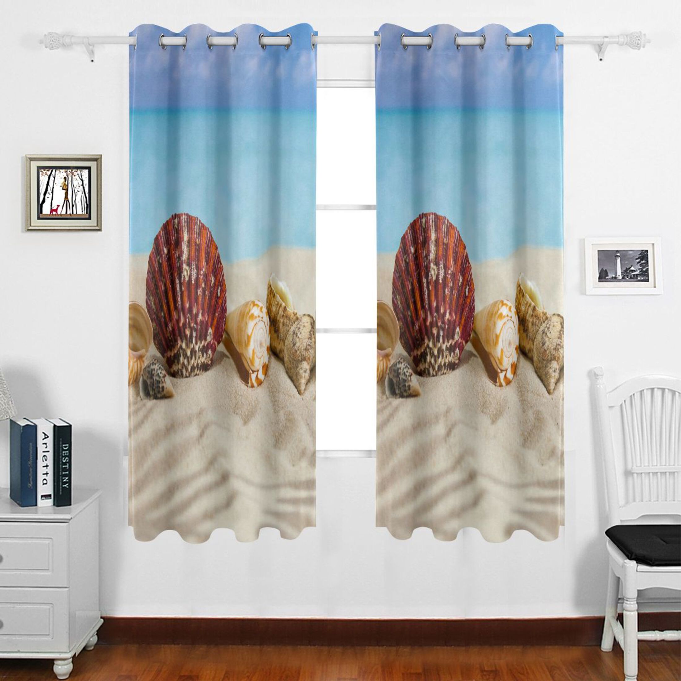 Seashell on Beach Grommet Blackout Curtains Thermal Insulated Window ...