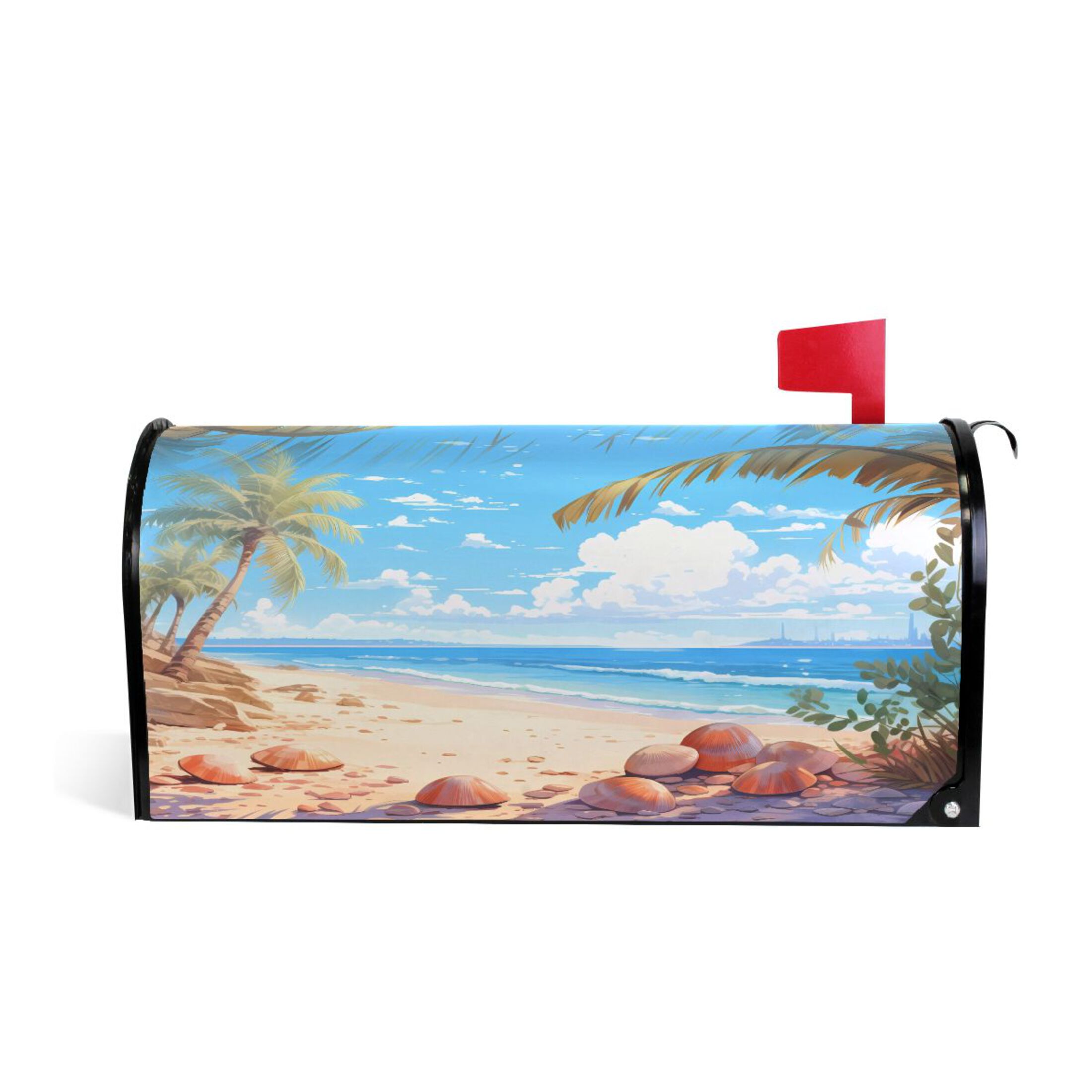 Seashell on Beach Palm Tree Magnetic Mailbox Covers Post Box Wraps ...