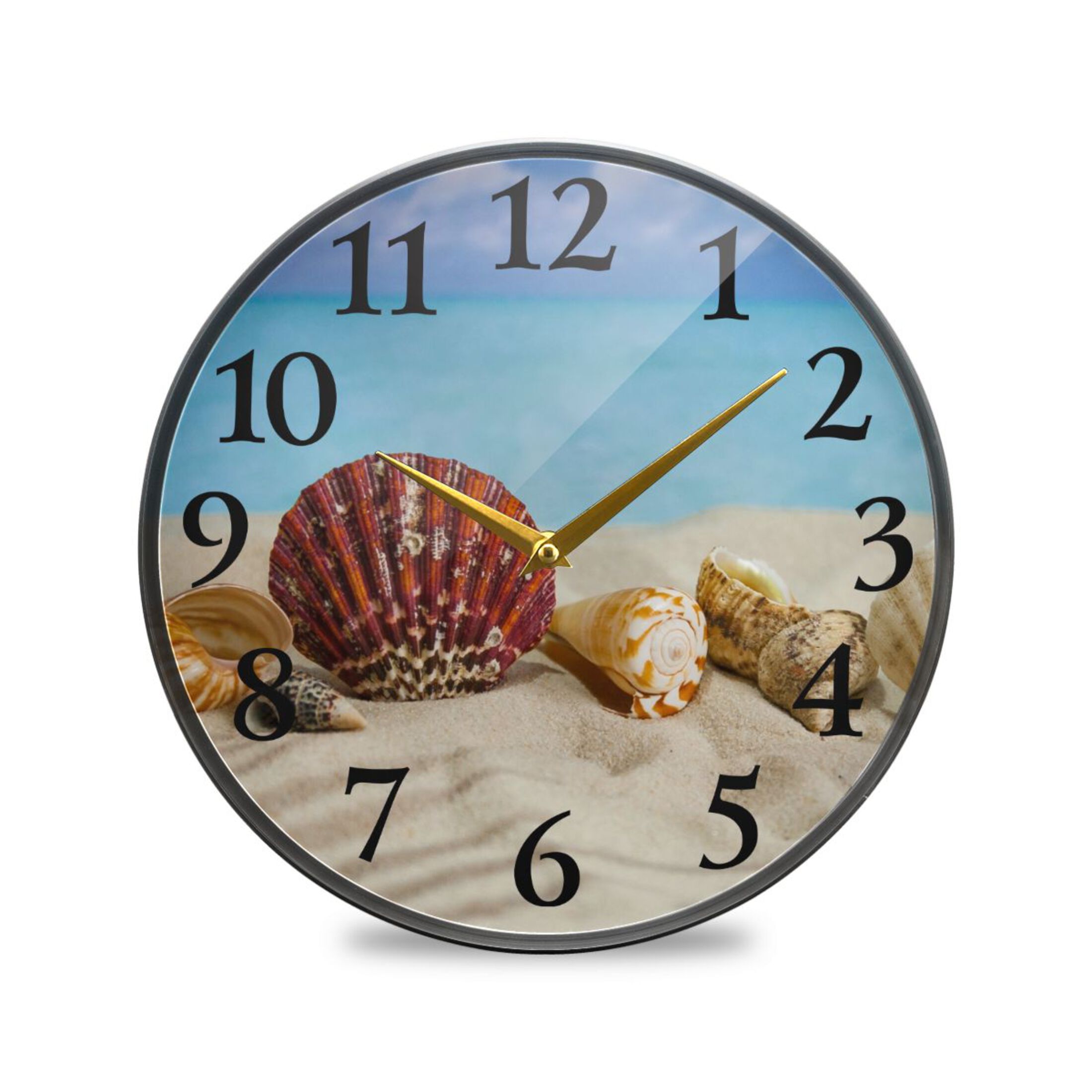 Seashell on Beach Wall Clocks Battery Operated 11.9 Inch Round Clock ...