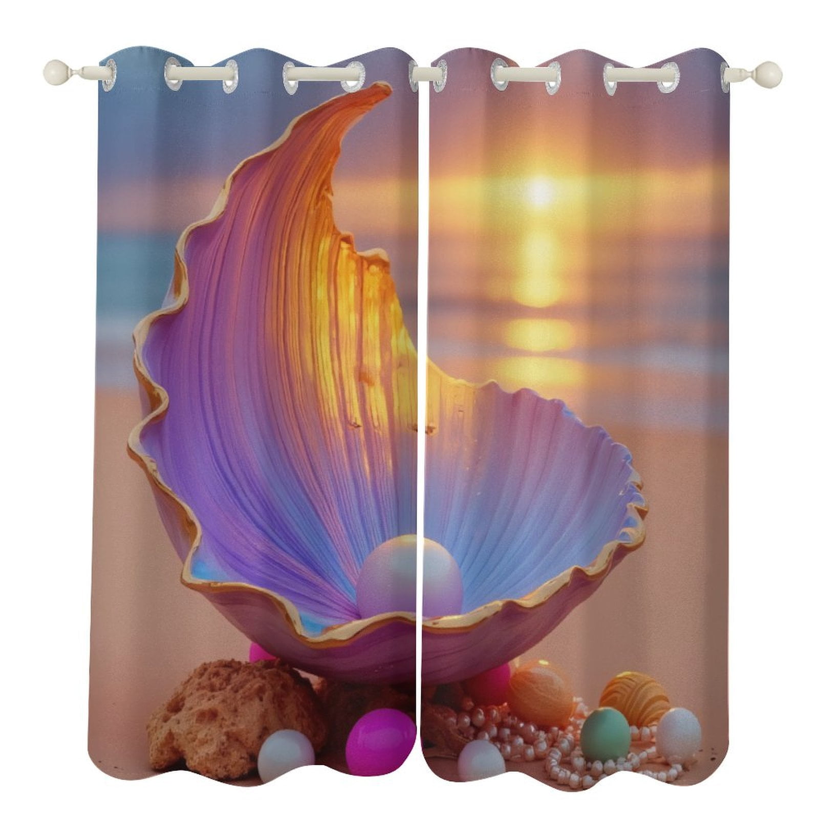 Seashell with Pearls at Sunset Blackout Window Curtains for Bedroom ...